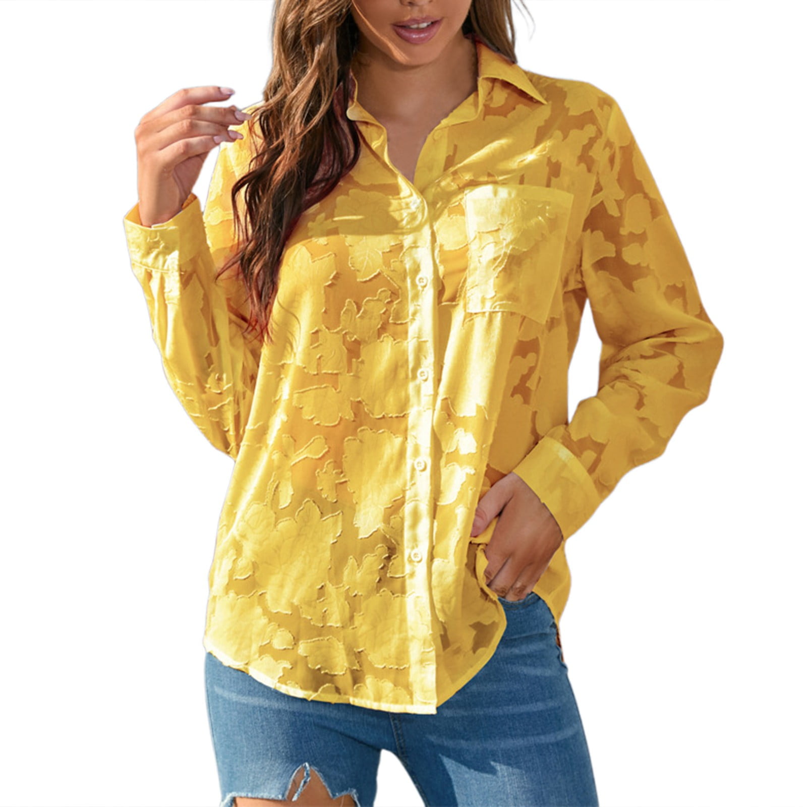 Biziza Yellow Button Down Shirts for Women Trendy 2025 Loose Dress ...
