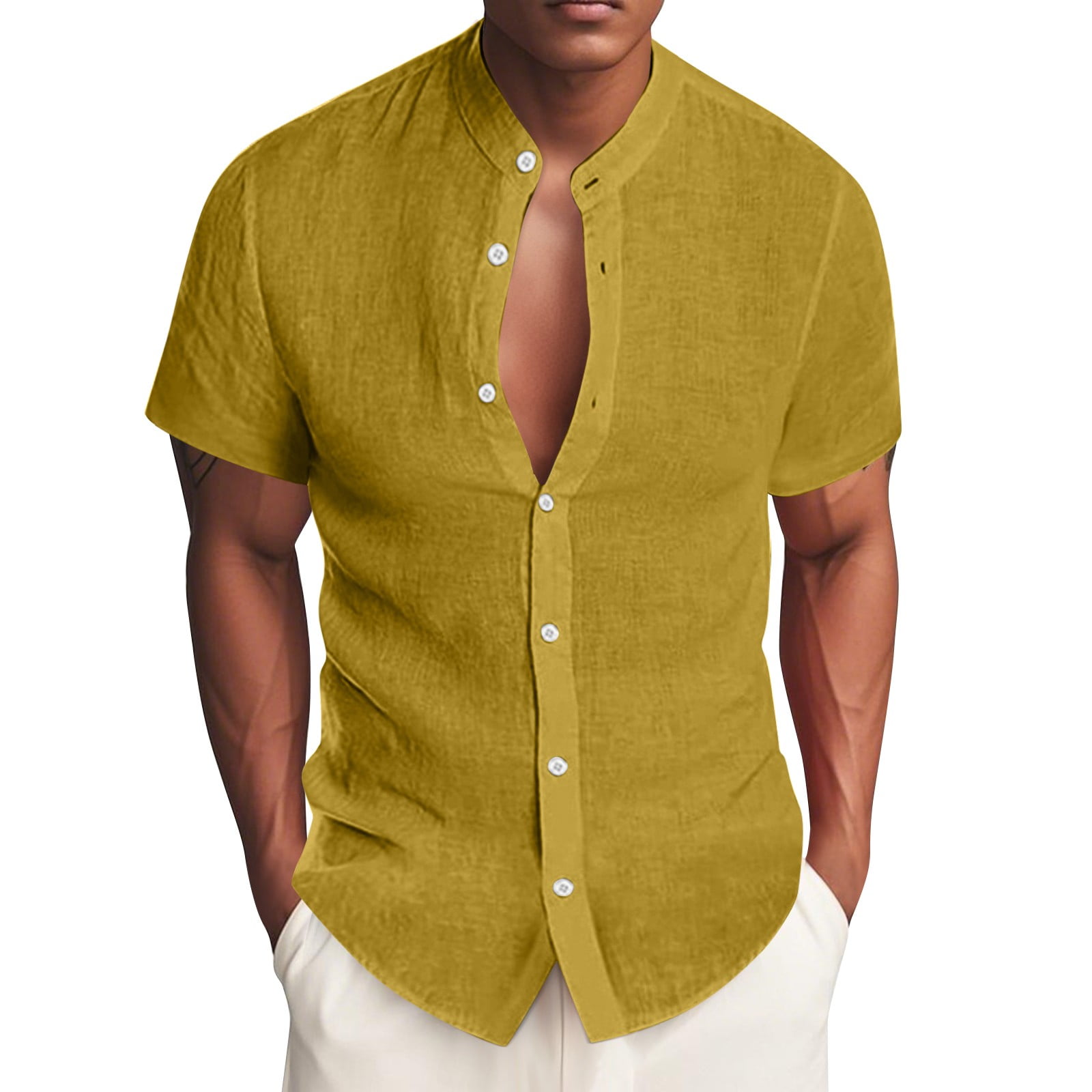 Biziza Yellow Button Down Shirts for Men 2025 Short Sleeve Button Down ...
