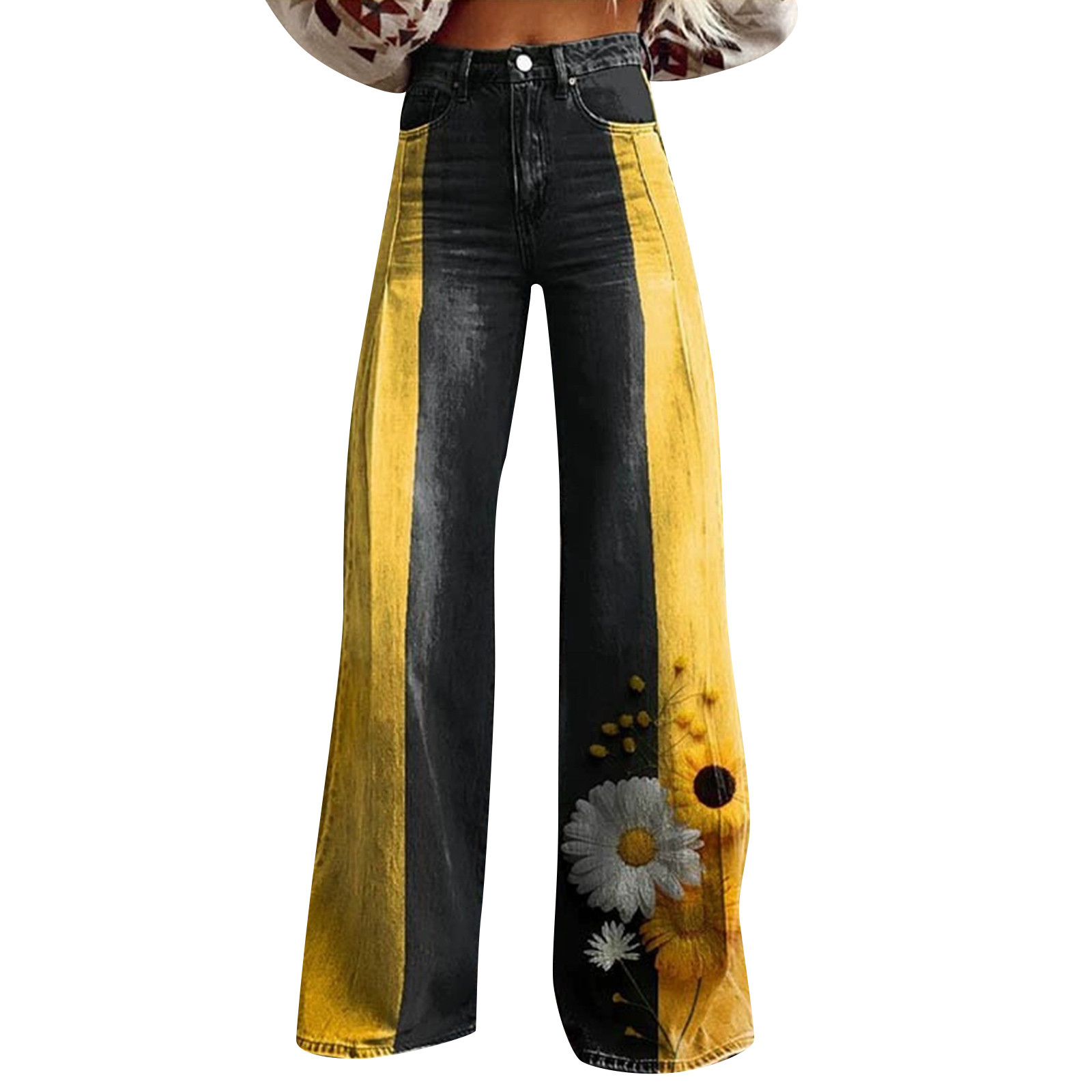 Biziza Yellow Jeans for Women High Waisted 2025 Wide Leg Loose Flare ...