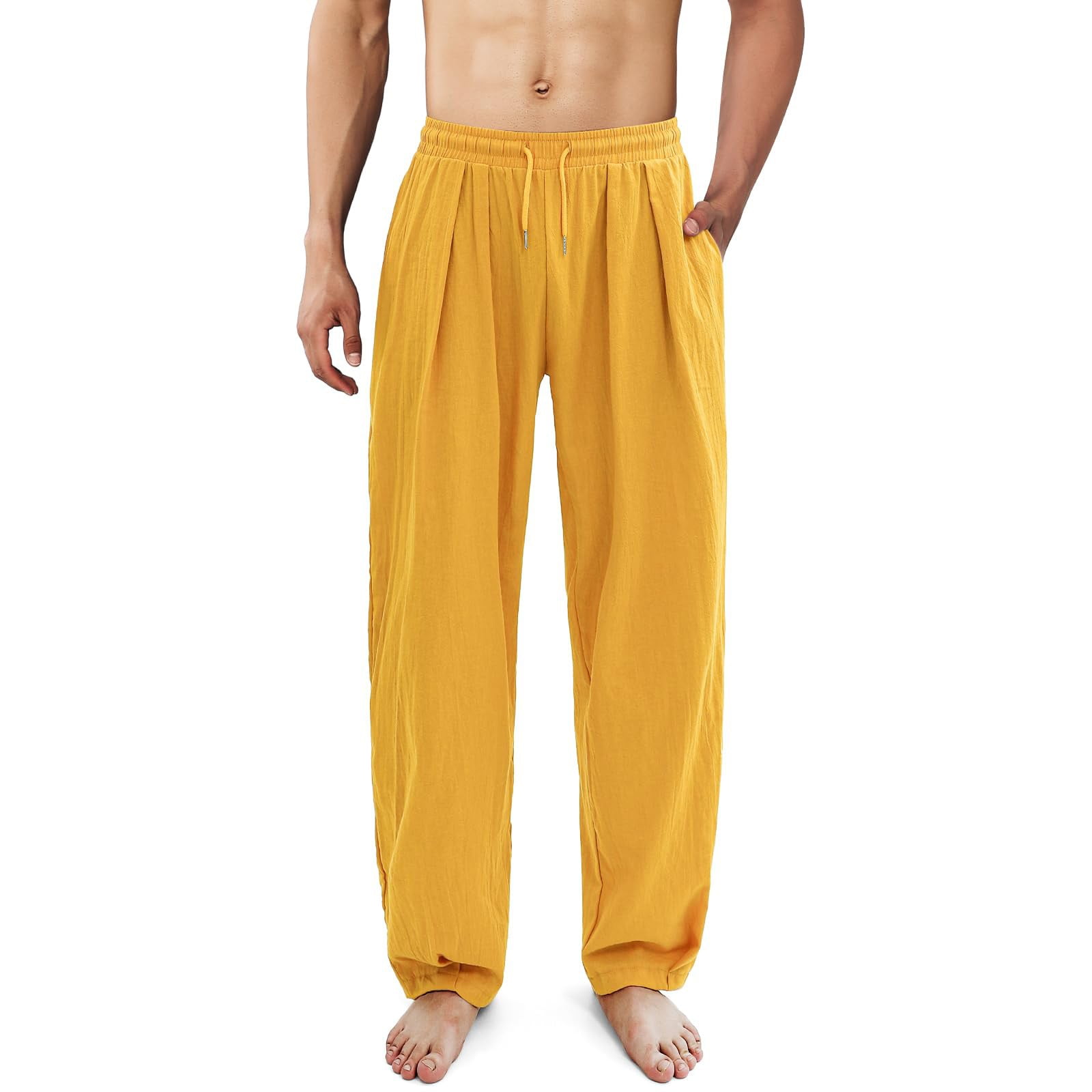 Biziza Yoga Beach Pants for Men Yellow Loose Trendy Wide Leg ...