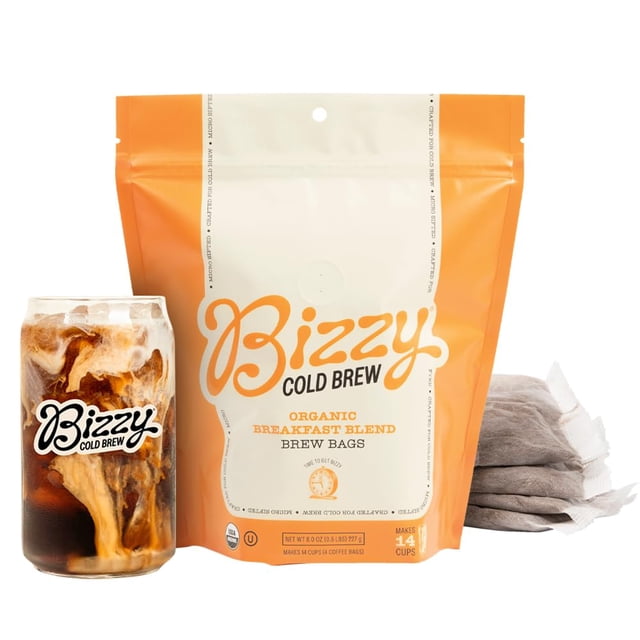 Bizzy Organic Cold Brew Coffee | Bold Breakfast Blend | 100% Arabica Beans | Coarse Ground | 4 ...