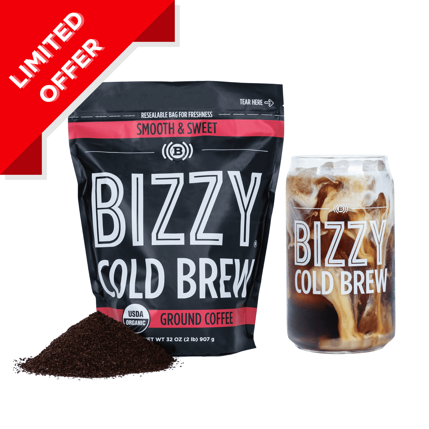 Bizzy Organic Cold Brew Coffee | Smooth & Sweet Blend | Coarse Ground ...