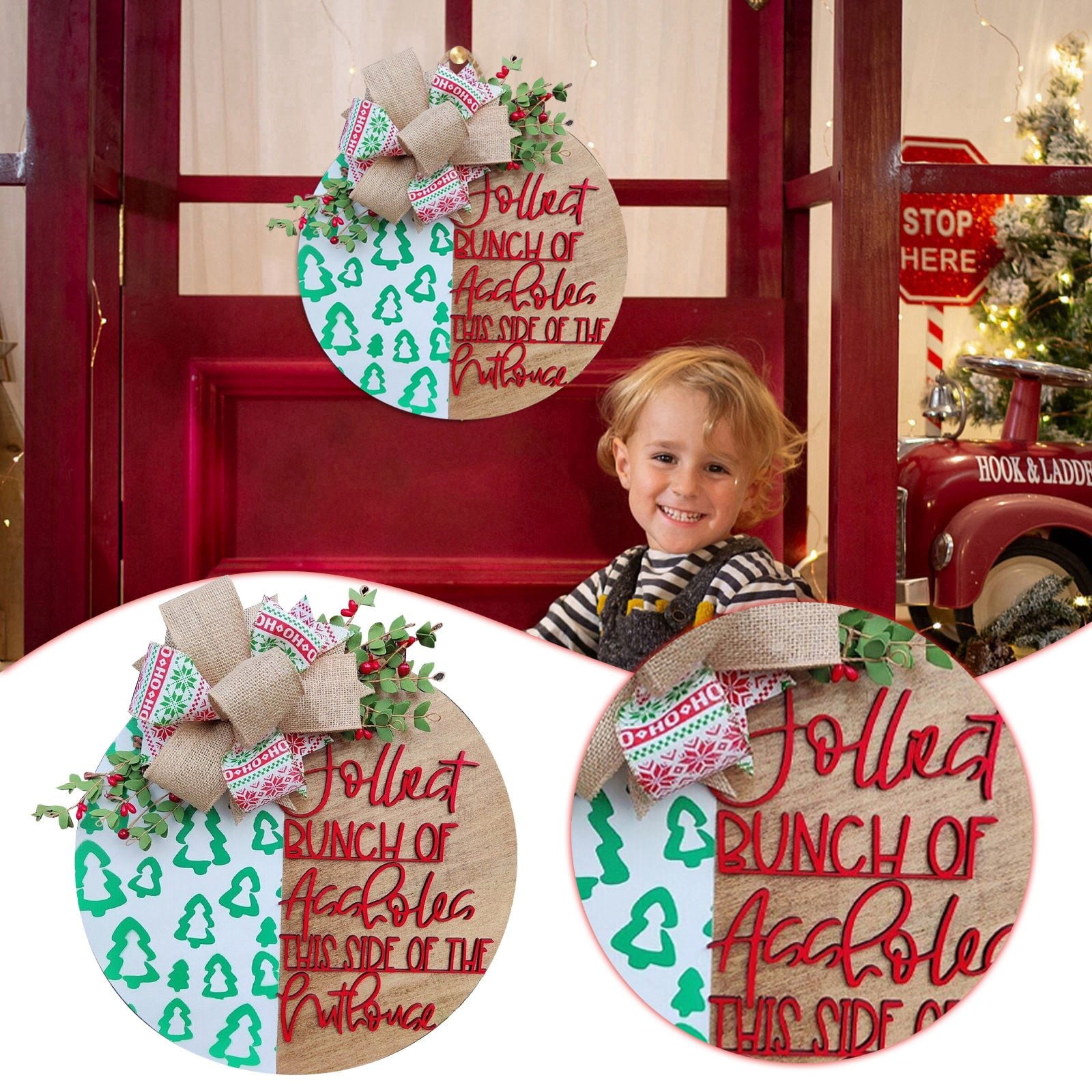 Bjutir 3D Christmas Front Door Christmas Tree Welcome Sign Farmhouse ...