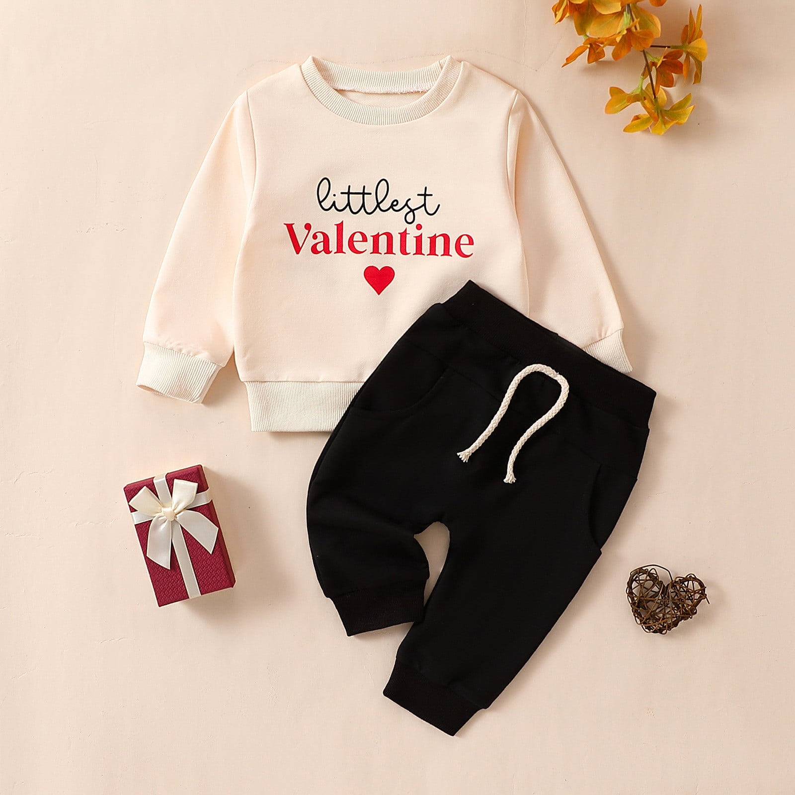 Bjutir Baby Toddler Valentines Day Outfit Kids Girls Boys Outfits Letter Heart Print Crewneck ...