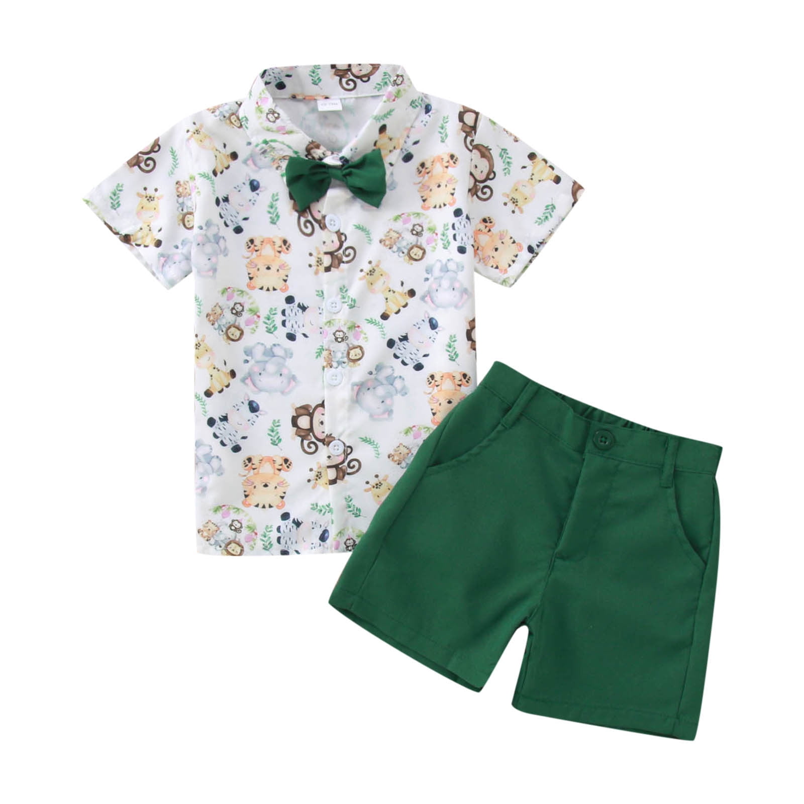 Bjutir Boys Outfit Set Animal Cartoon Print Short Sleeve Lapel Neck ...