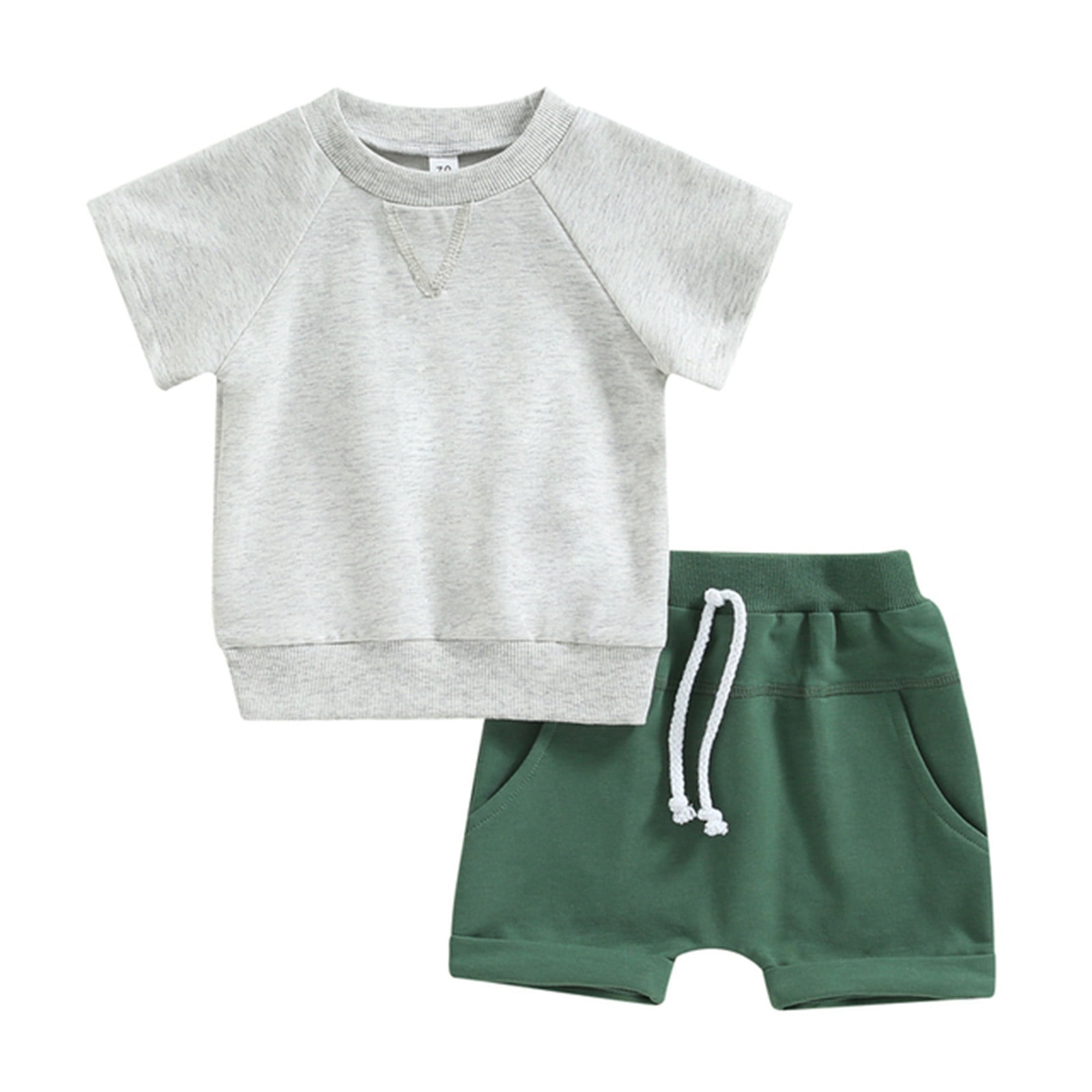 Bjutir Boys Outfit Set Solid Color Short Sleeve Crew Neck Shirt With ...