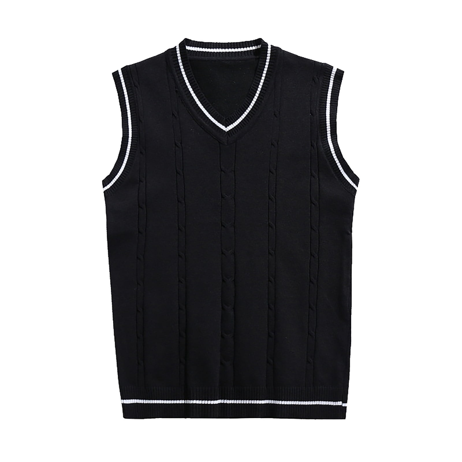 Bjutir Coats For Mens Sleeveless Sweater Vest Striped Trim V Neck Pullover Vest