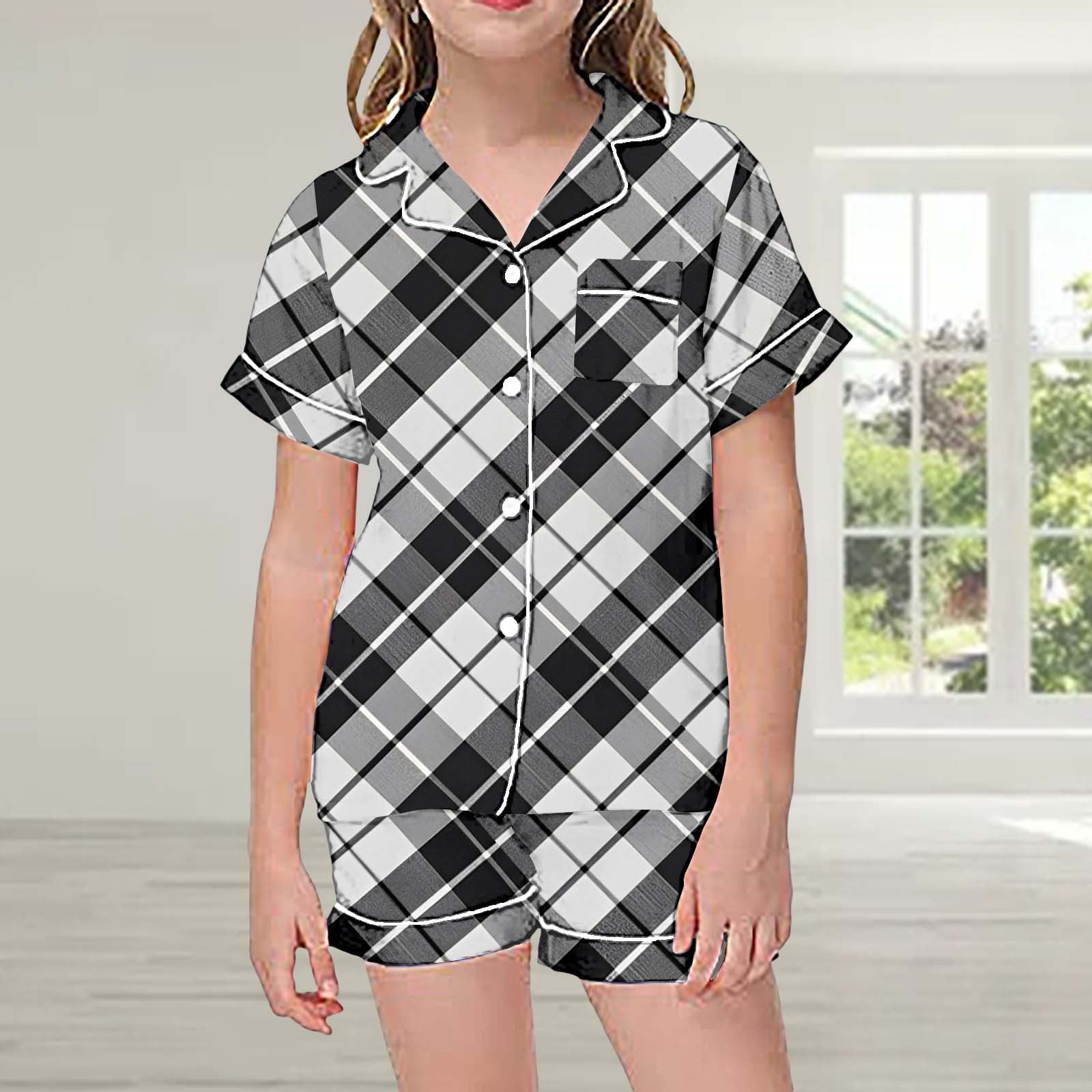 Bjutir Cute Girls Pajamas Size 12-13 Years Kids Plaid Printed Short ...