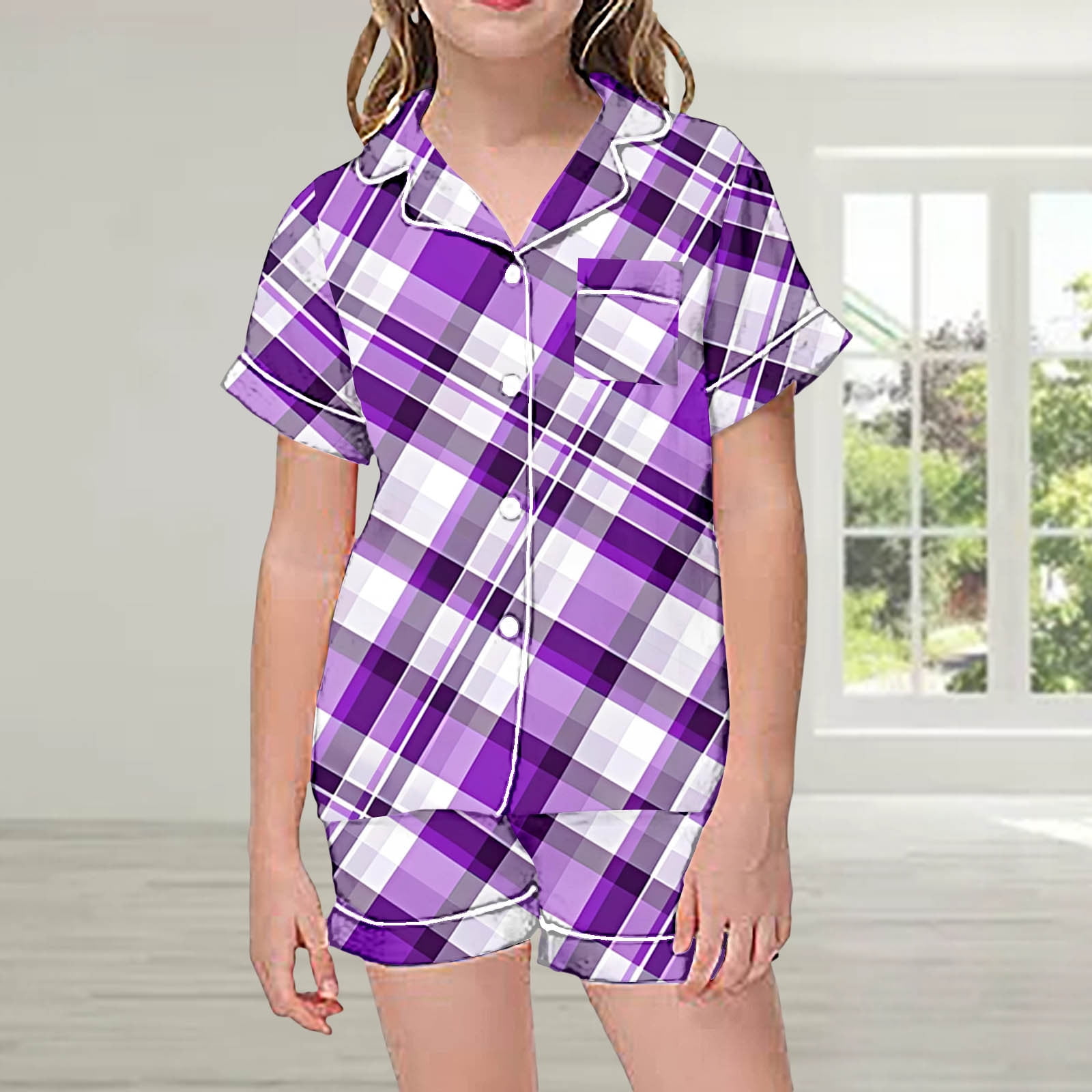 Bjutir Cute Girls Pajamas Size 12-13 Years Kids Plaid Printed Short ...