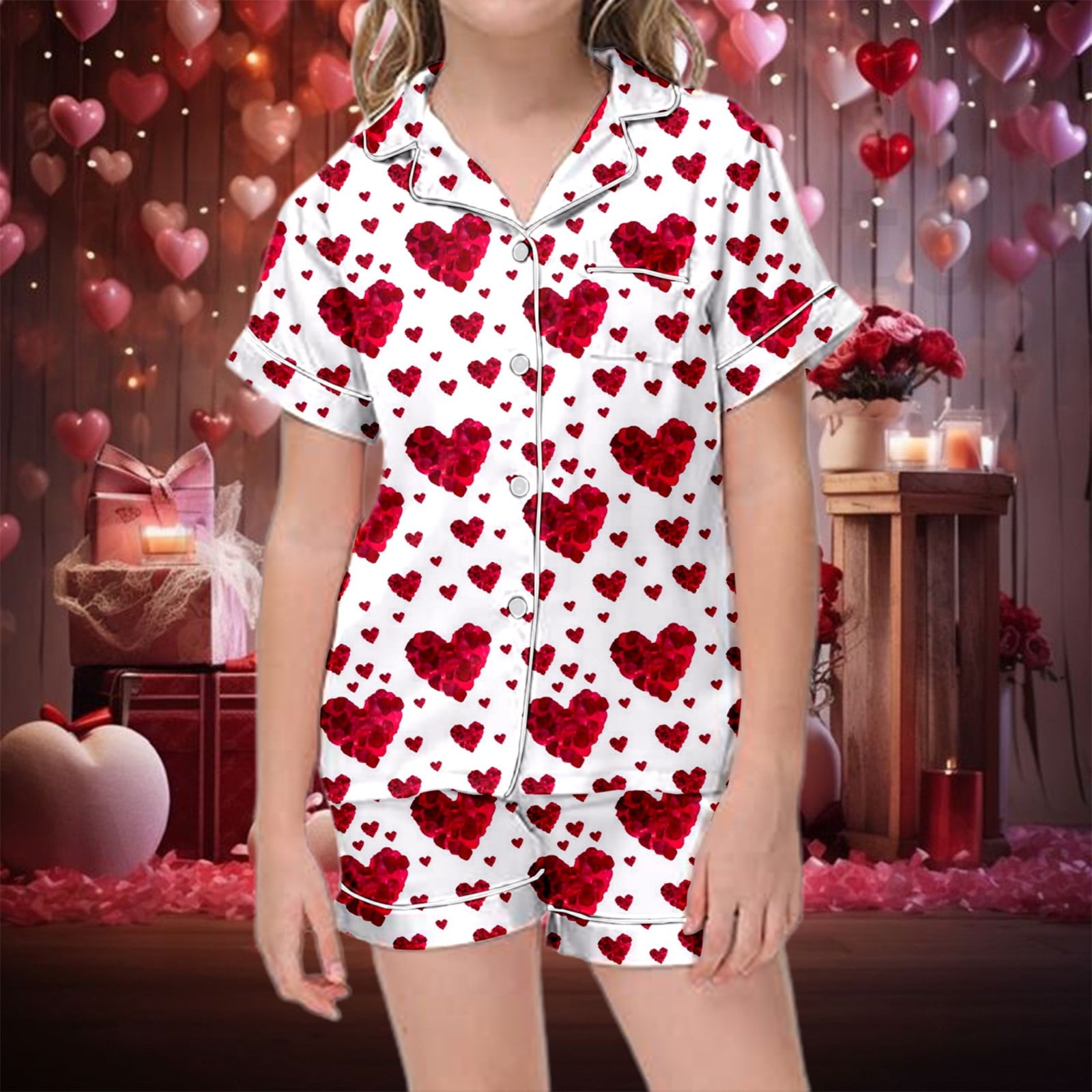 Bjutir Cute Girls Pajamas Size 12-13 Years Valentines Day Printed Lapel ...