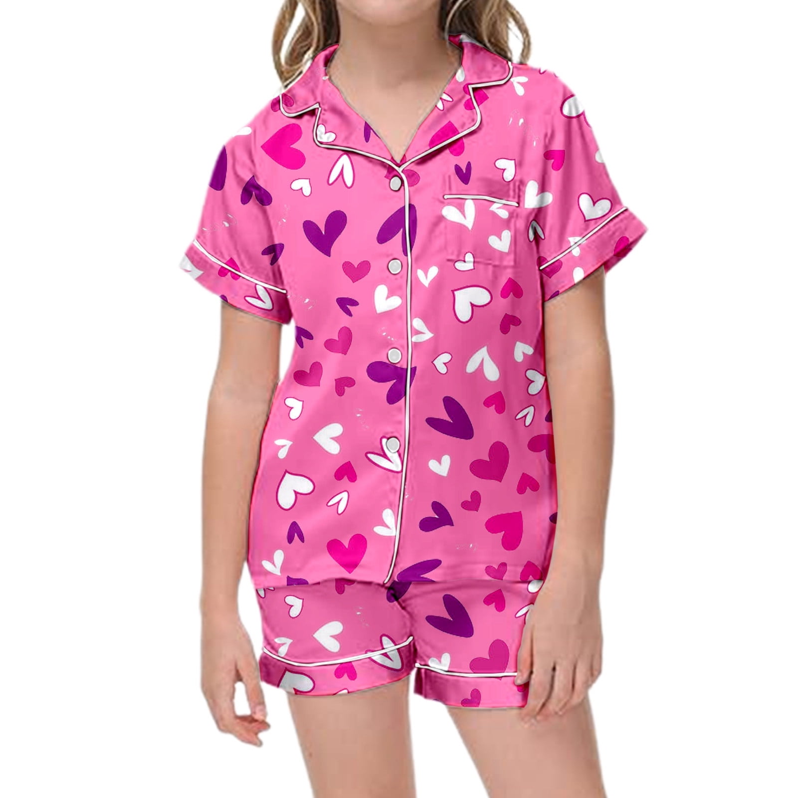 Bjutir Cute Girls Pajamas Size 8-9 Years Kids Love Heart Pattern ...