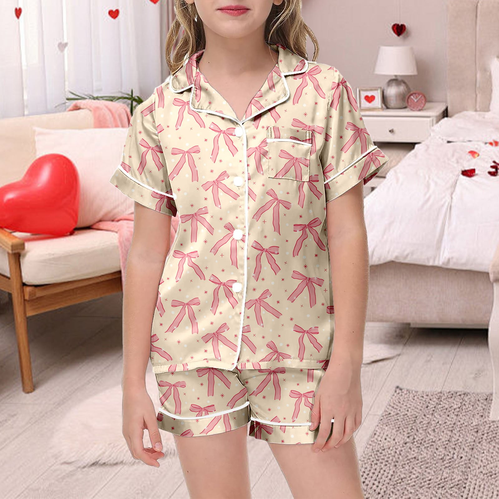 Bjutir Cute Girls Pajamas Size 8-9 Years Valentines Day Printed Pajamas ...