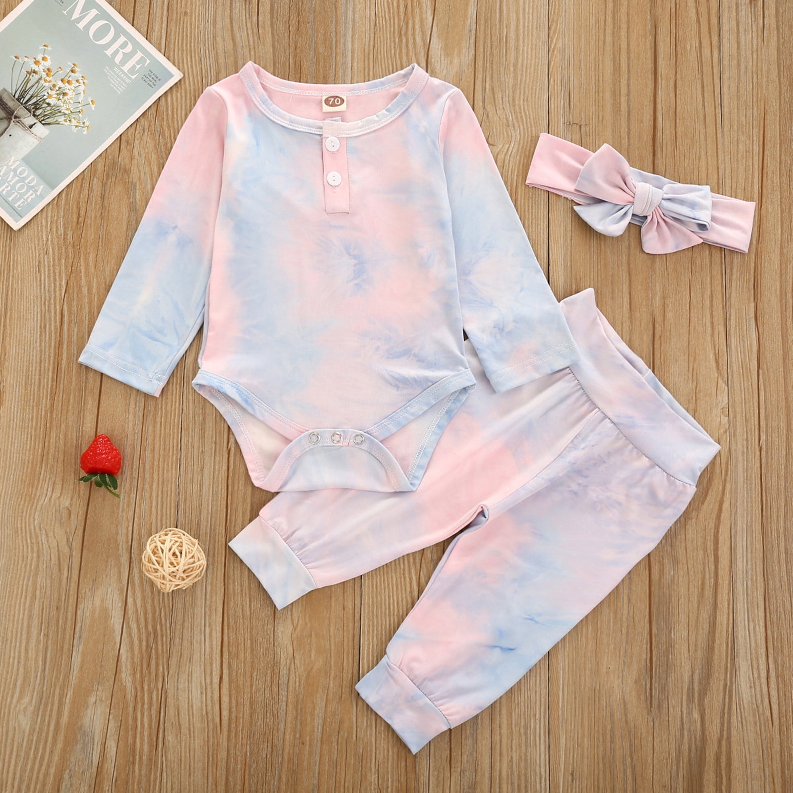 Bjutir Cute Toddler Baby Bodysuits Set Baby Girls Rainbow Tie Dyed ...