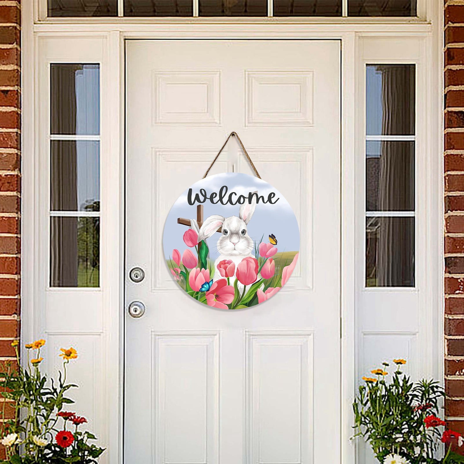 Bjutir Easter Bunny Wooden Door Hanging Wall Decoration Easter Holiday ...