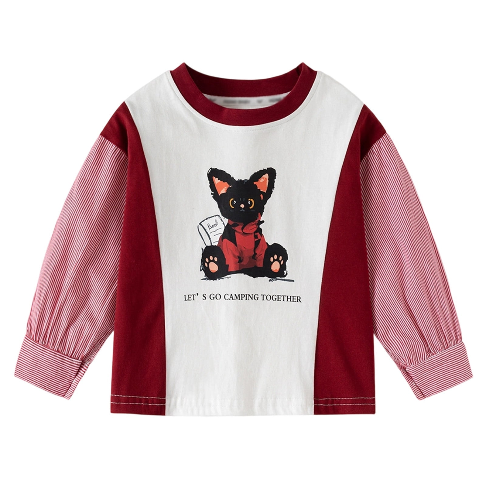 Bjutir Girl Shirts Casual Long Sleeve Color Block Tee With Cartoon ...