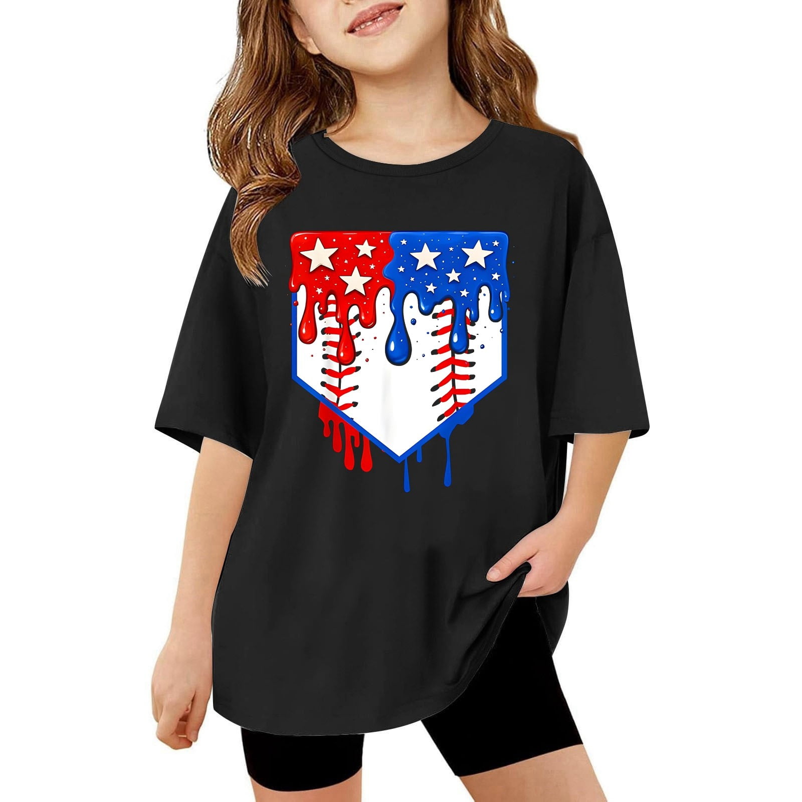 Bjutir Girl Shirts Casual Short Sleeve Round Neck Printed Top Everyday ...