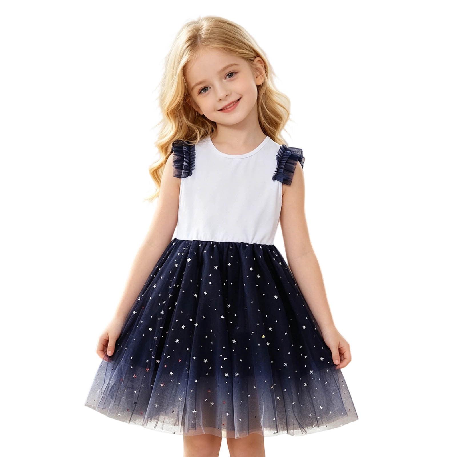 Bjutir Girls Dress Sequin Print Sleeveless Mesh Dress Relaxed Fit ...