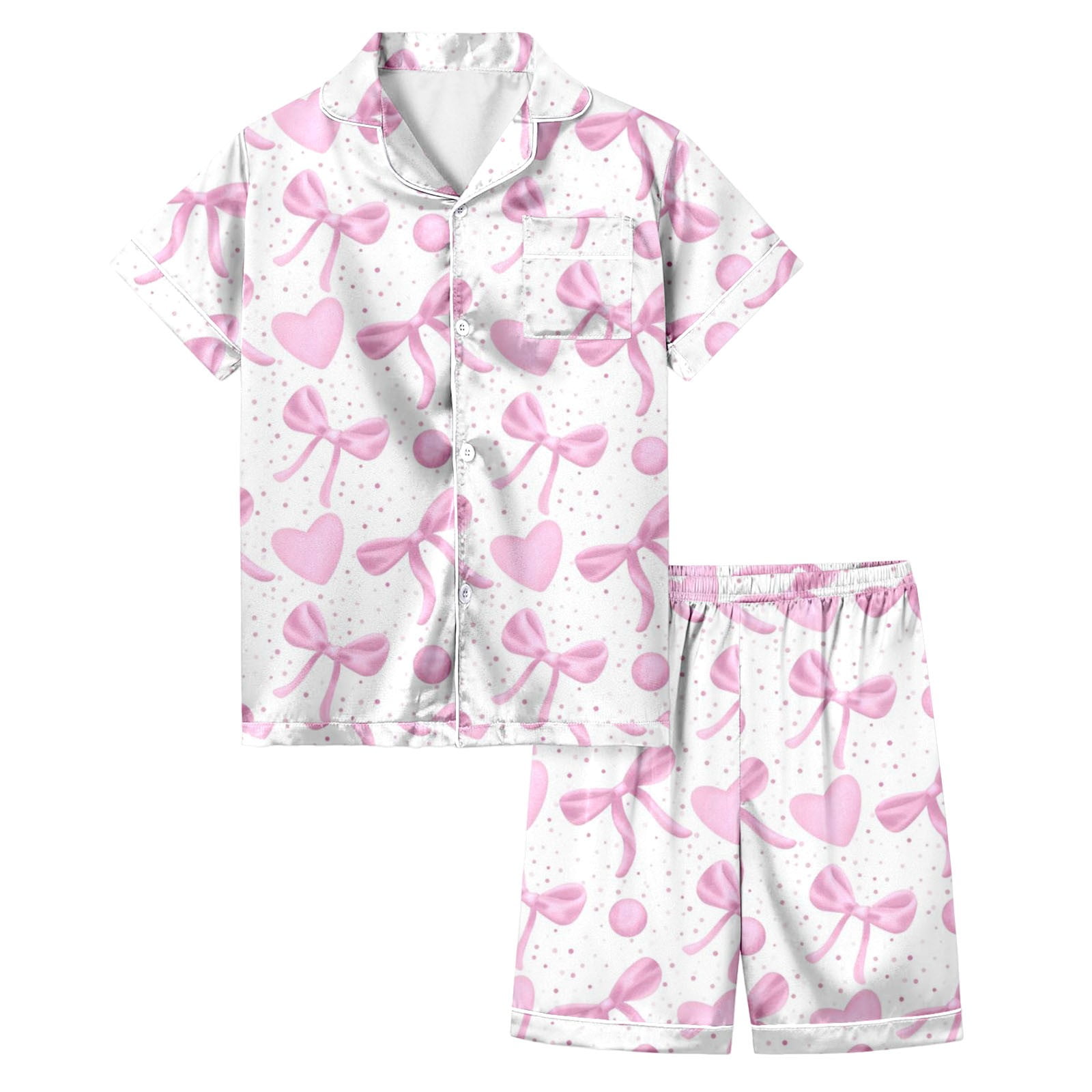 Bjutir Girls Outfit Set Bowtie Print Short Sleeve Lapel Neck Shirt With ...