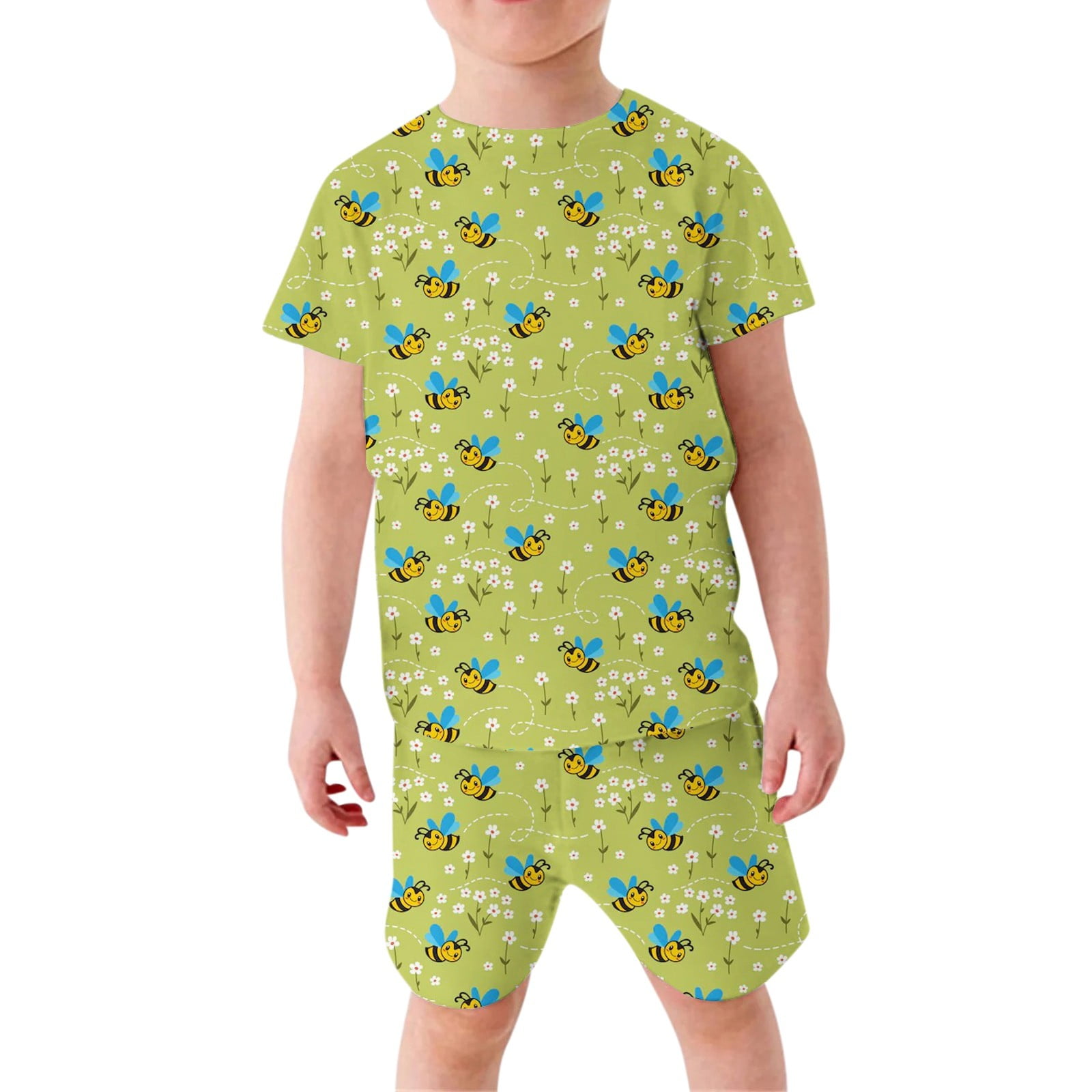 Bjutir Girls Outfit Set Cartoon Bee Print Short Sleeve Crew Neck Shirt ...