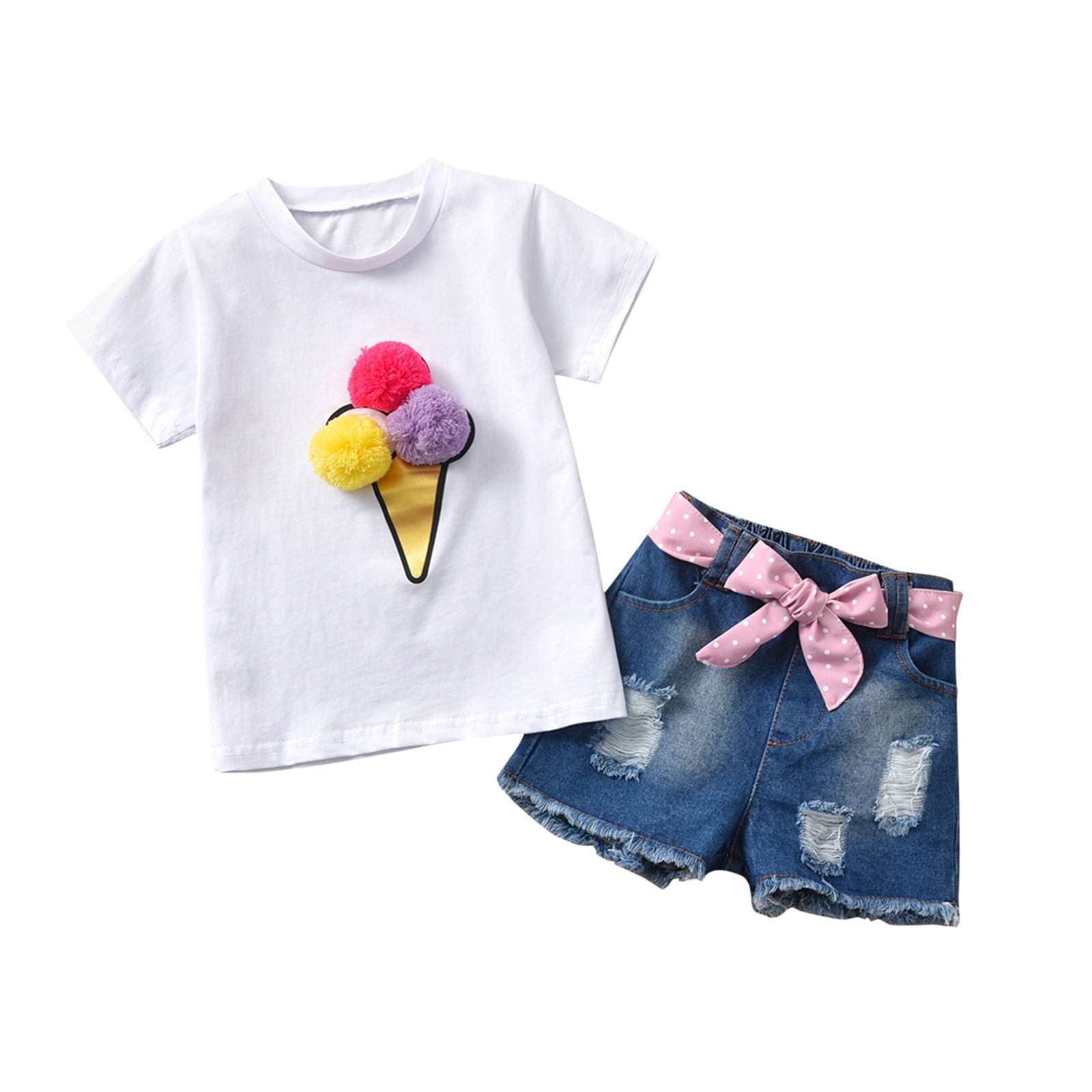 Bjutir Girls Outfit Set Ice Cream Print Short Sleeve Crew Neck Shirt ...