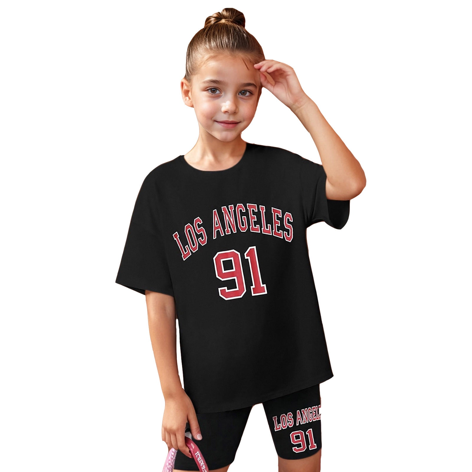 Bjutir Girls Outfit Set Letter Print Short Sleeve Crew Neck Shirt With ...