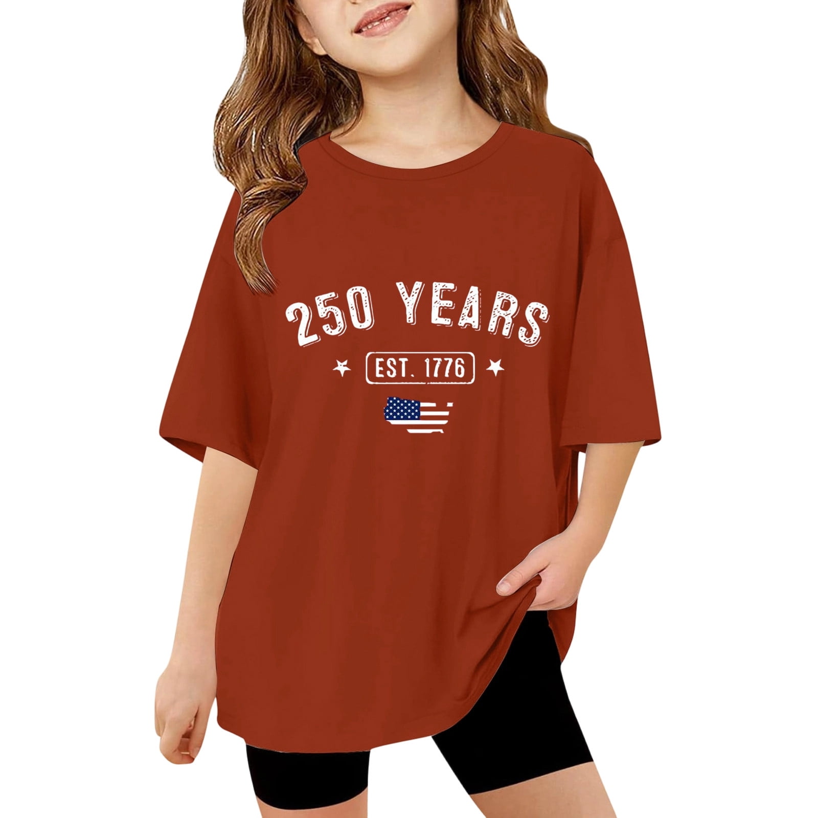 Bjutir Girls Shirts Summer 250Th Anniversary Letter Print Short Sleeve ...