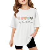 Bjutir Girls Shirts Summer Heart Print Short Sleeve Crew Neck Tops ...