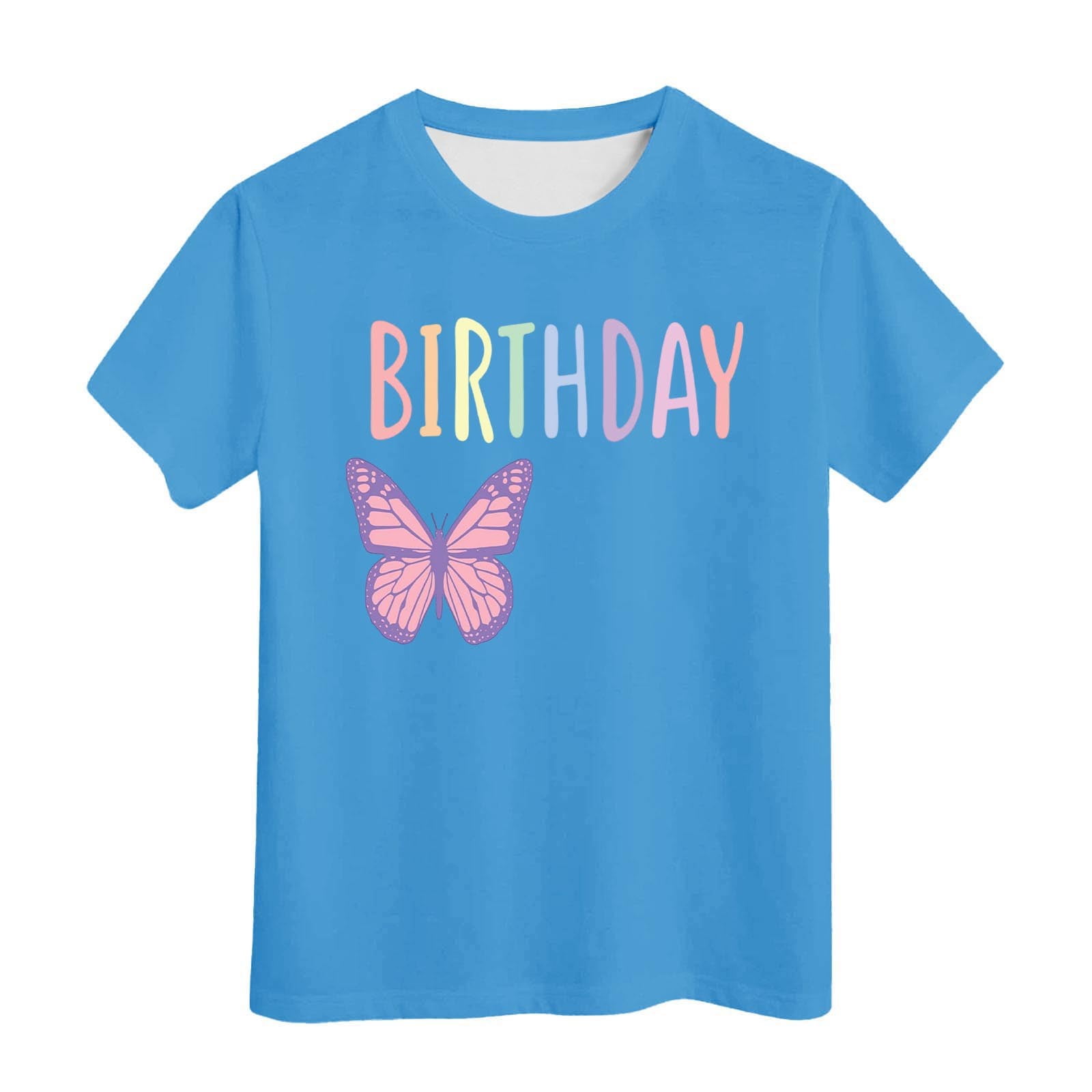 Bjutir Girls Shirts Summer Letter Butterfly Print Short Sleeve Crew ...