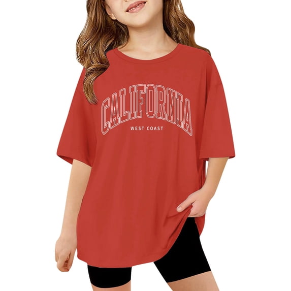 Bjutir Girls Shirts Summer Letter Print Short Sleeve Crew Neck Tops ...