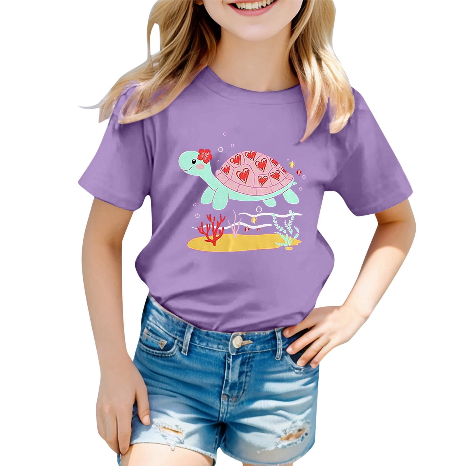Bjutir Girls Shirts Summer Marine Animal Print Short Sleeve Crew Neck ...