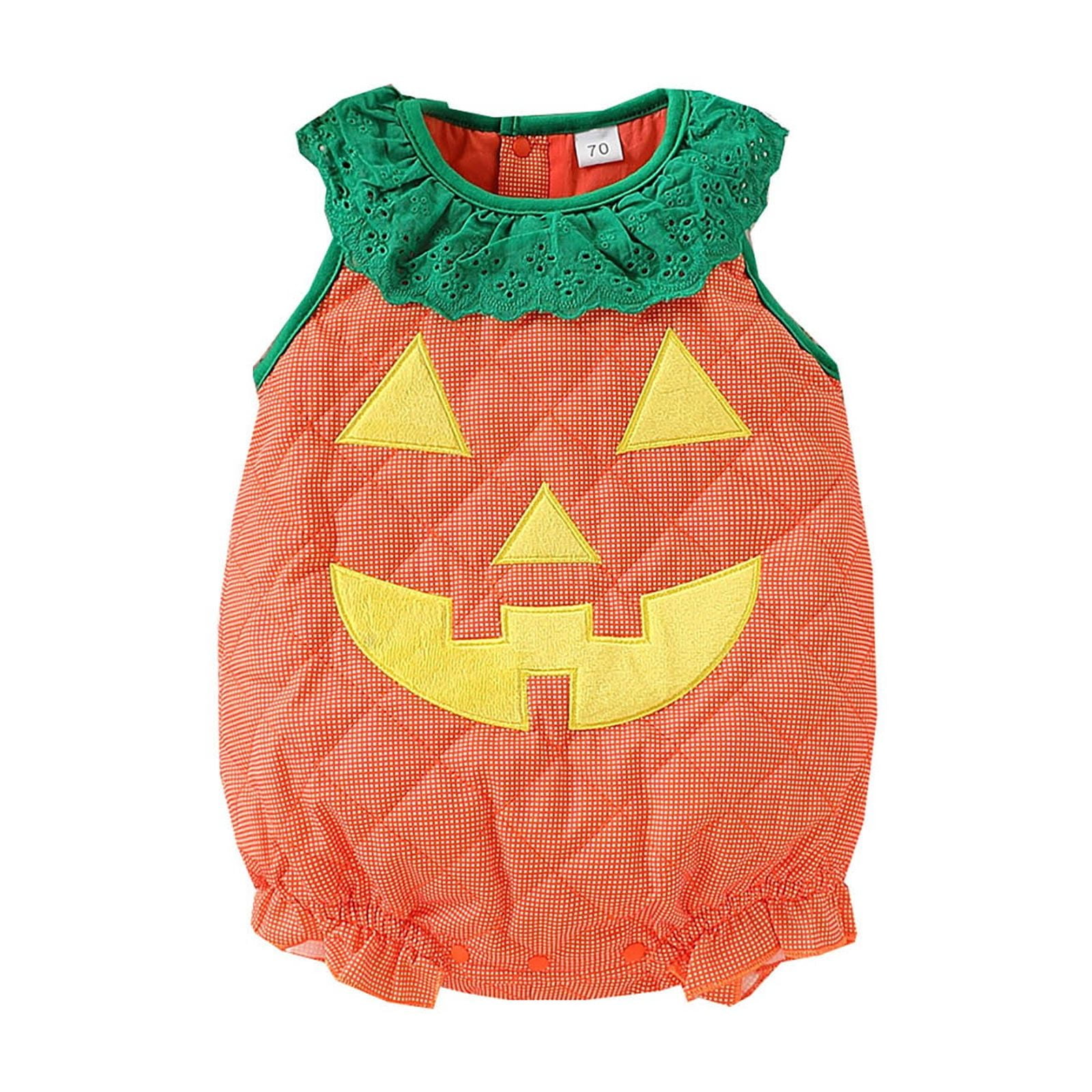 Bjutir Halloween Baby Clothes Crew Neck Sleeveless Romper Pumpkin Print Soft Cute Fall Winter ...