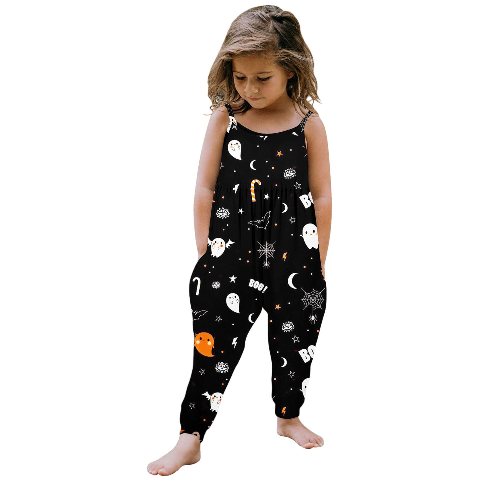 Bjutir Halloween Outfits For Baby Girls Boys Fall Winter Pumpkin Print Jumpsuit Soft Cute Sling ...