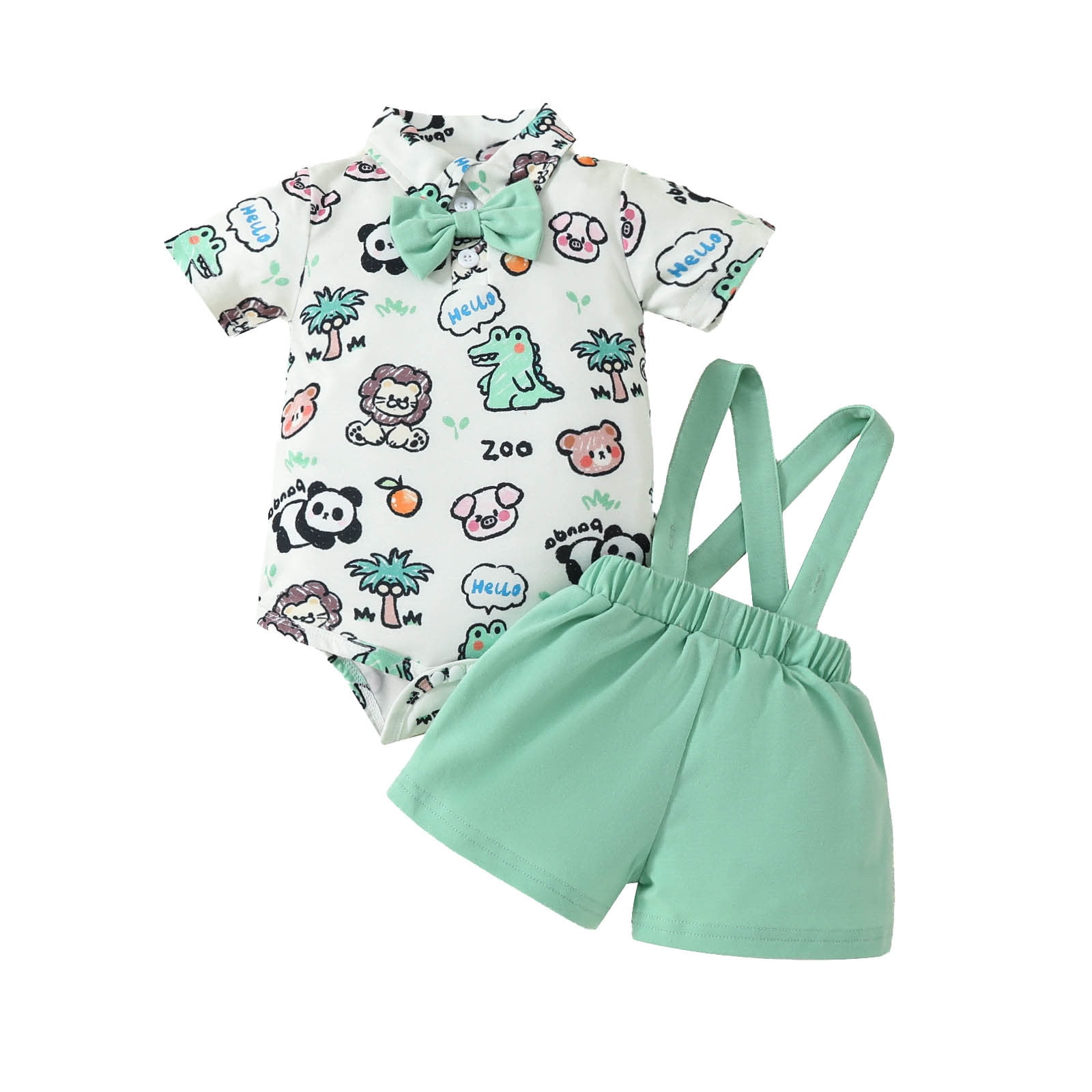 Bjutir Kids Boys Outfit Set Animal Cartoon Print Short Sleeve Lapel ...