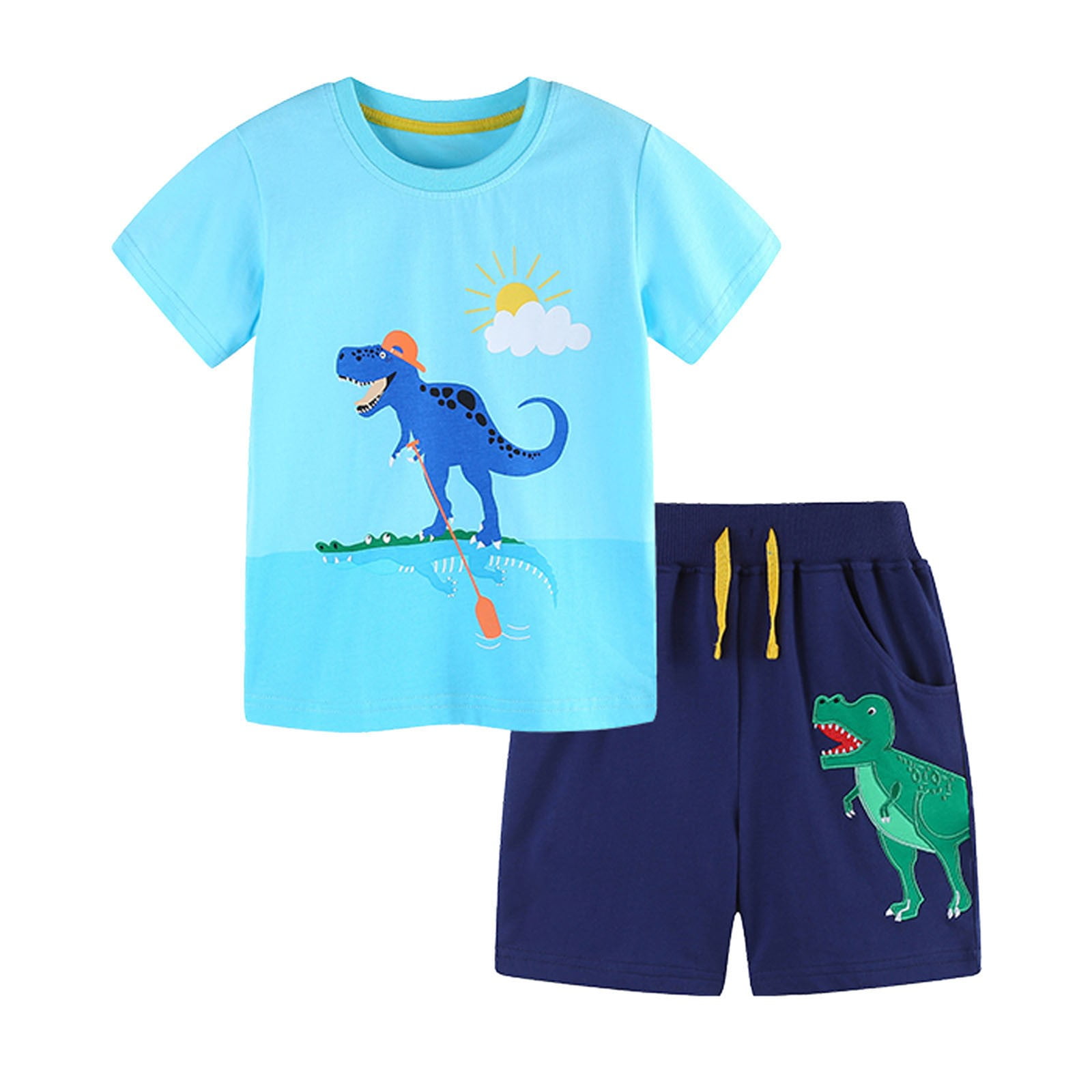 Bjutir Kids Boys Outfit Set Dinosaur Print Short Sleeve Crew Neck Shirt ...