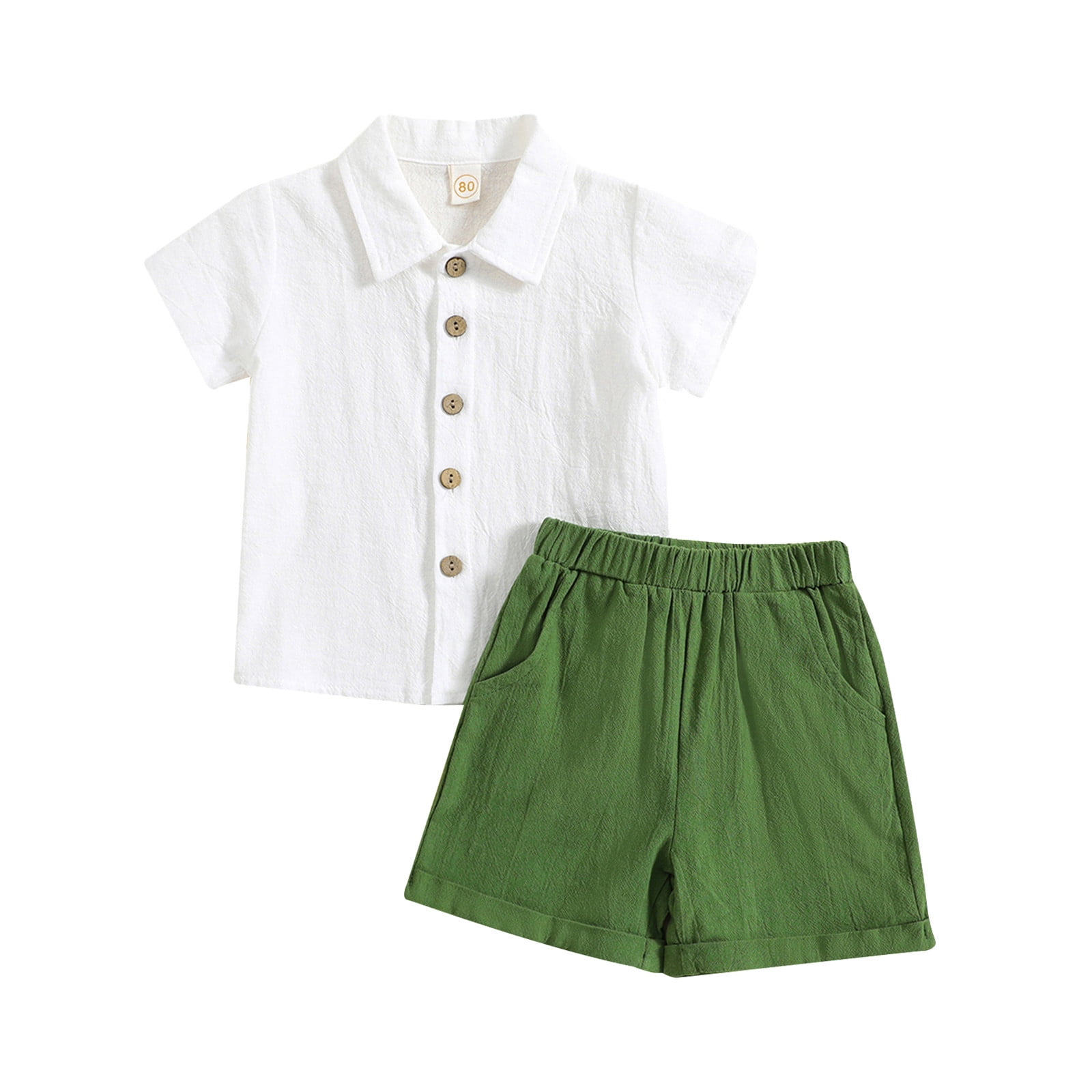 Bjutir Kids Boys Outfit Set Solid Color Short Sleeve Lapel Neck Shirt ...