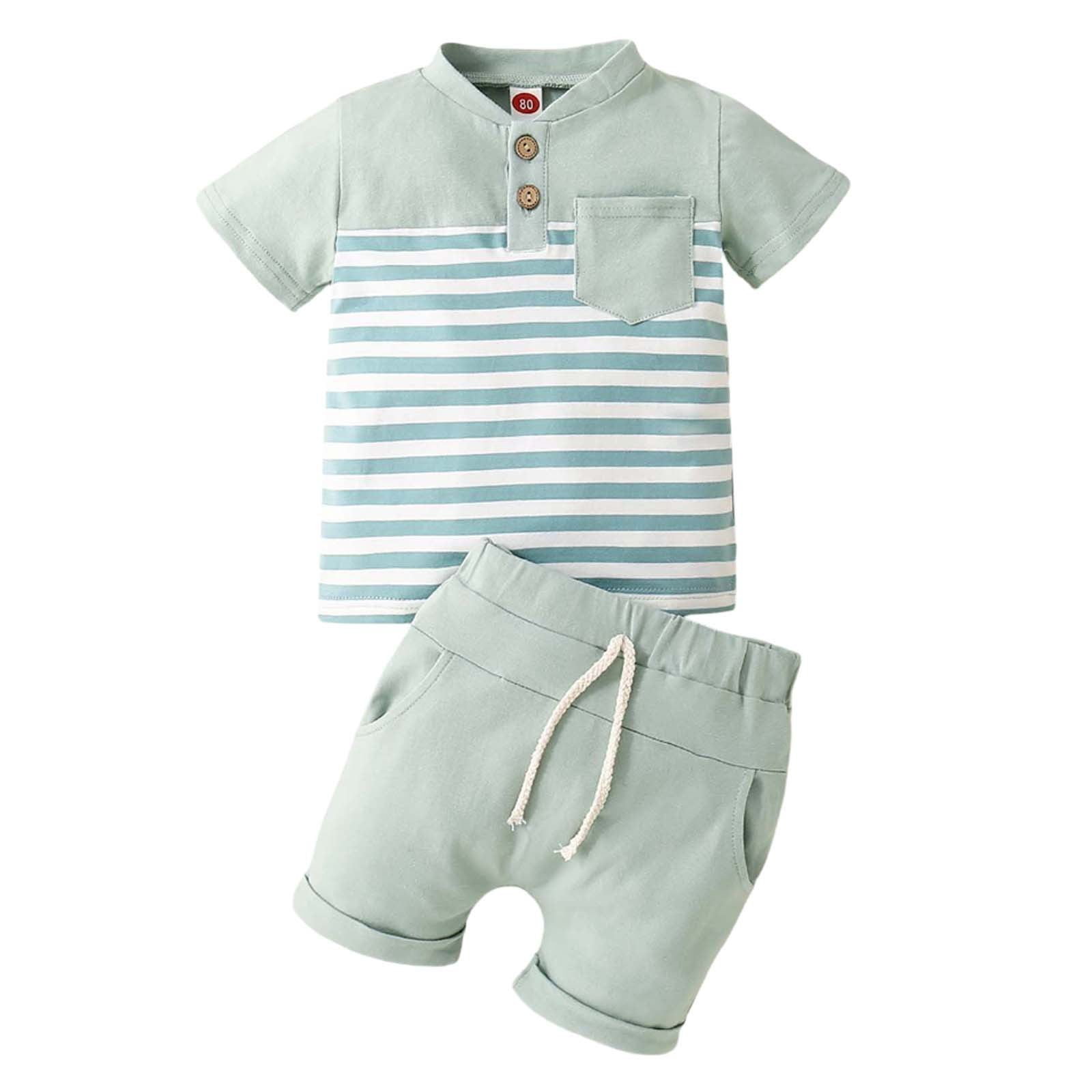 Bjutir Kids Boys Outfit Set Striped Print Short Sleeve Mandarin Collar ...
