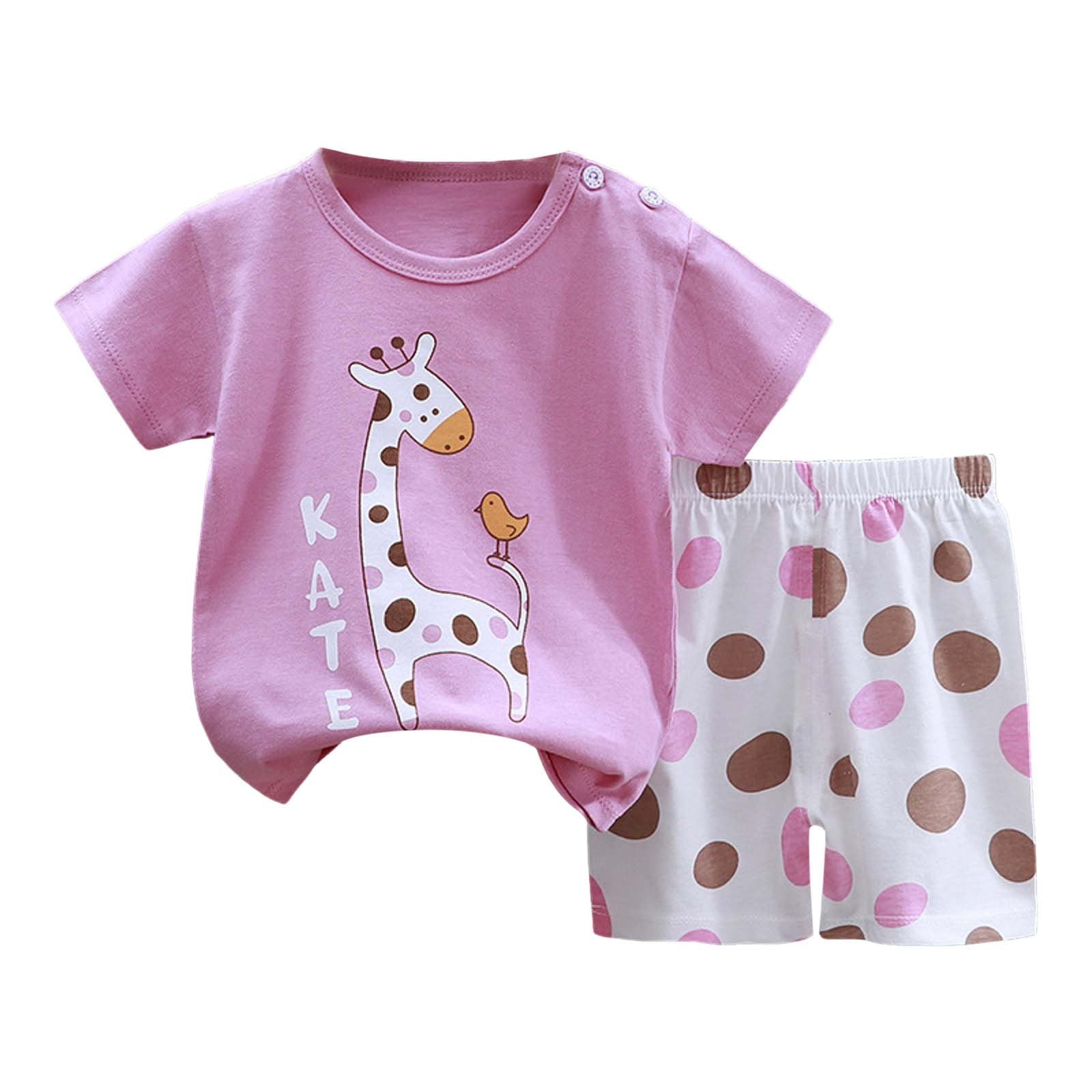Bjutir Kids Girls Outfit Set Animal Cartoon Print Short Sleeve Crew ...