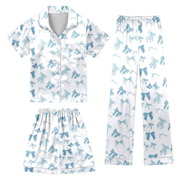 Bjutir Kids Girls Outfit Set Bowtie Print Short Sleeve Lapel Neck Shirt ...