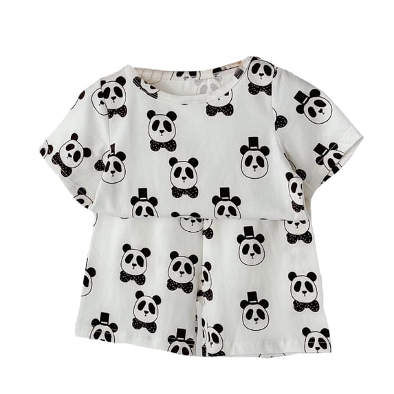 Bjutir Kids Girls Outfit Set Cartoon Panda Print Short Sleeve Crew Neck ...