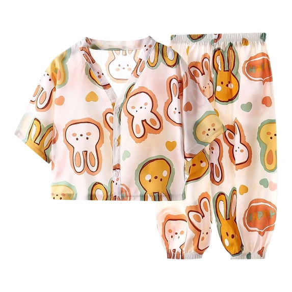Bjutir Kids Girls Outfit Set Cartoon Print Short Sleeve V-Neck Tees ...