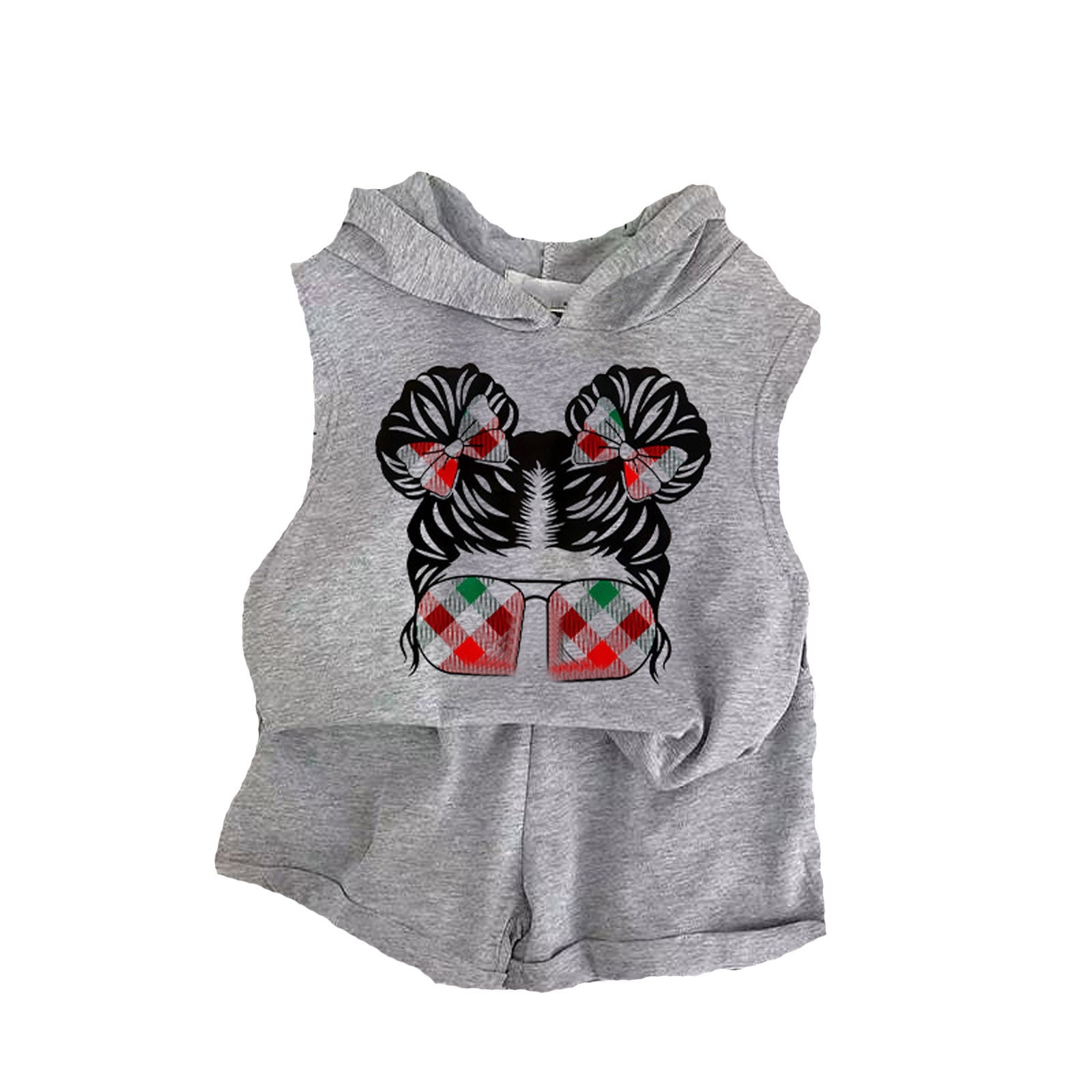 Bjutir Kids Girls Outfit Set Cartoon Print Sleeveless Hooded Shirt With ...