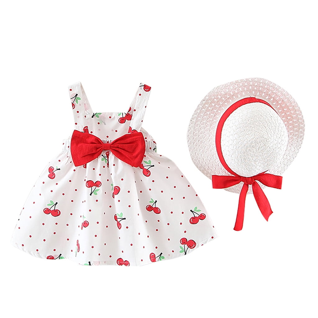 Bjutir Kids Girls Outfit Set Cherry Print Sleeveless Square Neck Shirt ...