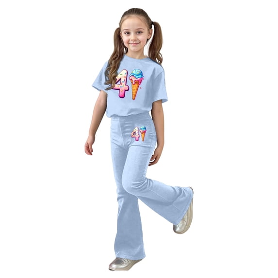 Bjutir Kids Girls Outfit Set Graphic Print Short Sleeve Crew Neck Shirt ...