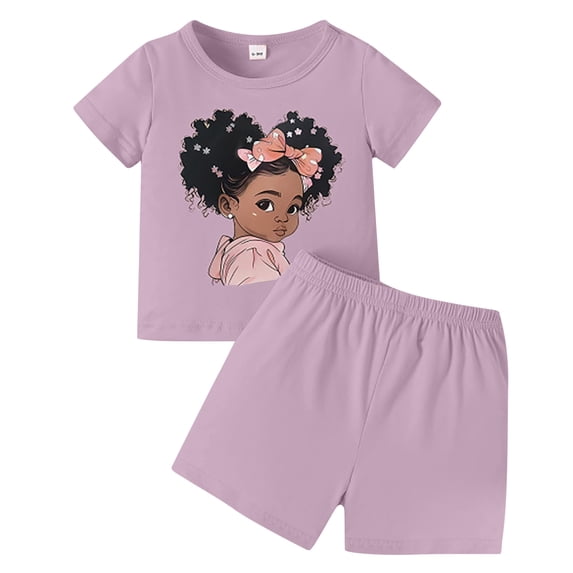 Bjutir Kids Girls Outfit Set Graphic Print Short Sleeve Crew Neck Tees ...