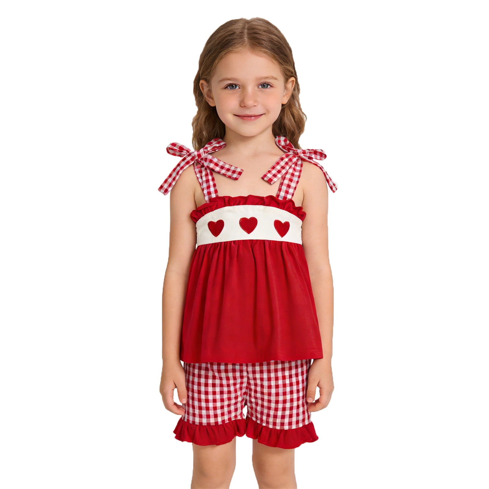 Bjutir Kids Girls Outfit Set Heart Print Sleeveless Square Neck Shirt ...
