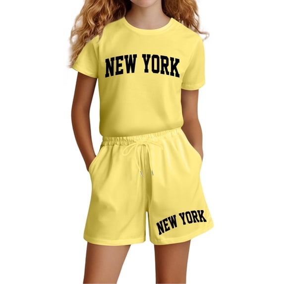 Bjutir Kids Girls Outfit Set Letter Print Short Sleeve Crew Neck Shirt ...