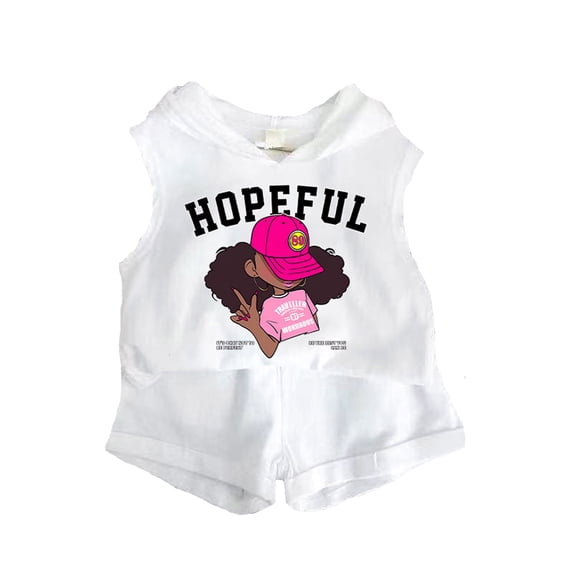 Bjutir Kids Girls Outfit Set Letter Print Sleeveless Hooded Tees With ...