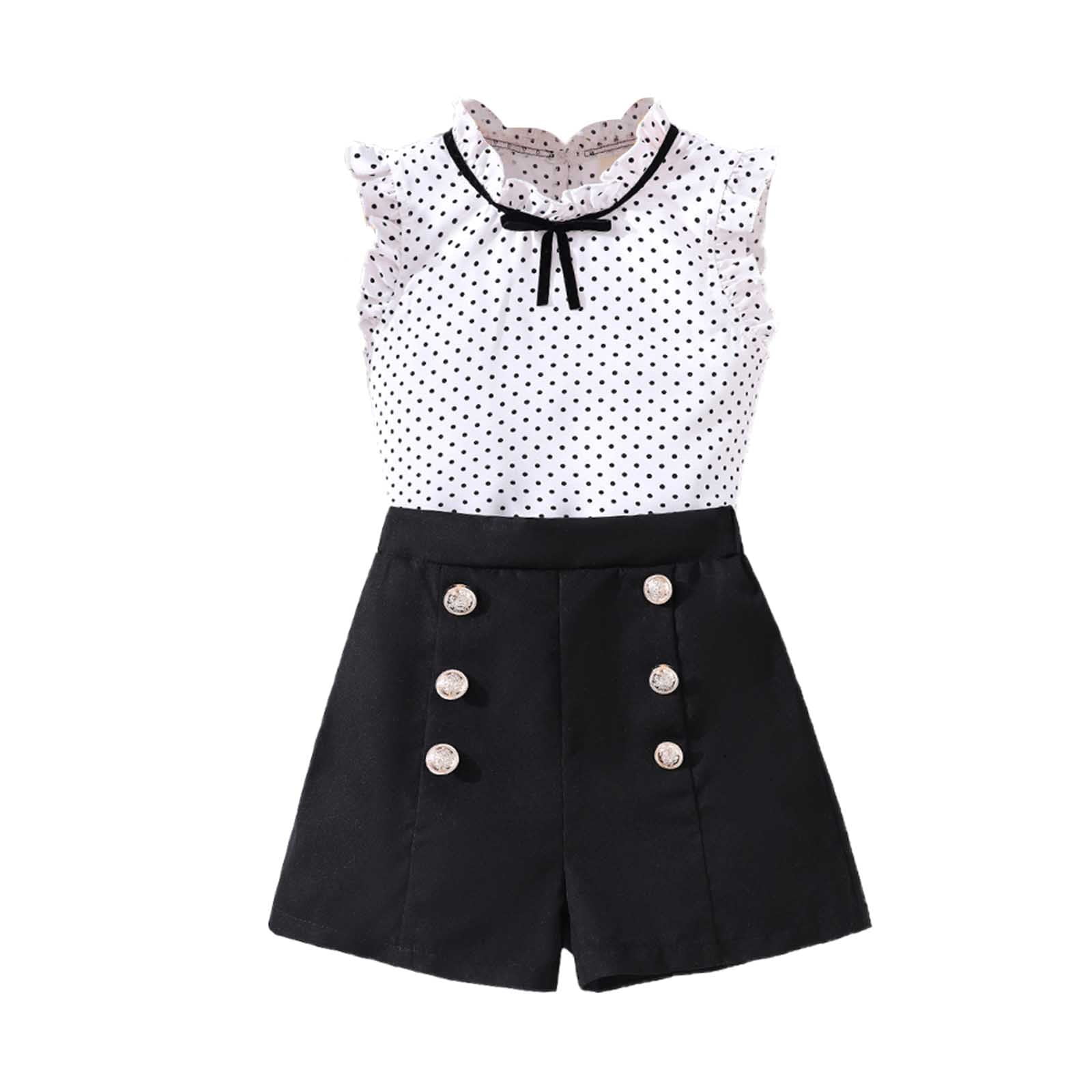 Bjutir Kids Girls Outfit Set Polka Dot Print Sleeveless Crew Neck Tees ...