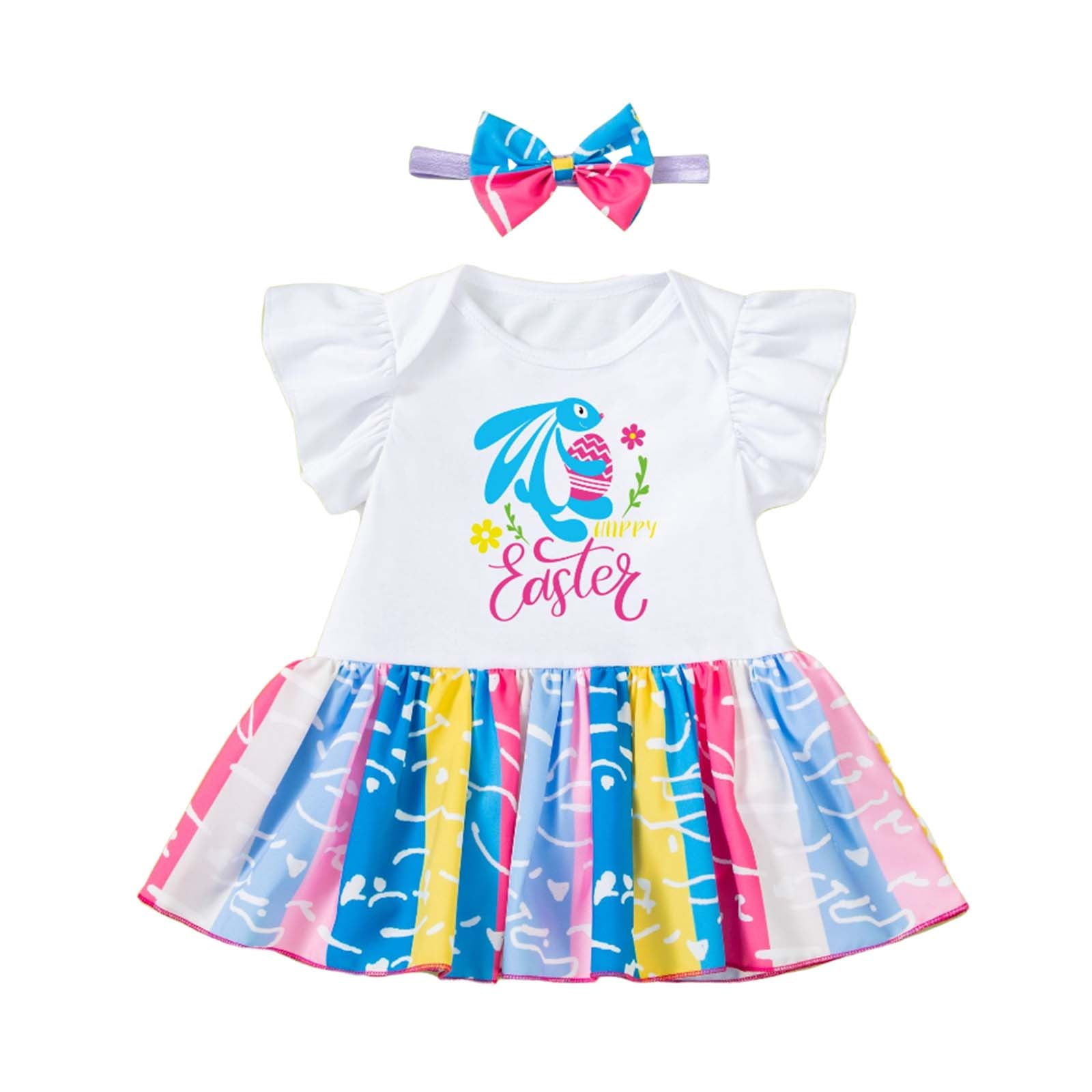 Bjutir Kids Romper Baby Girl Easter 2 Piece Outfit Set Flutter Sleeve ...