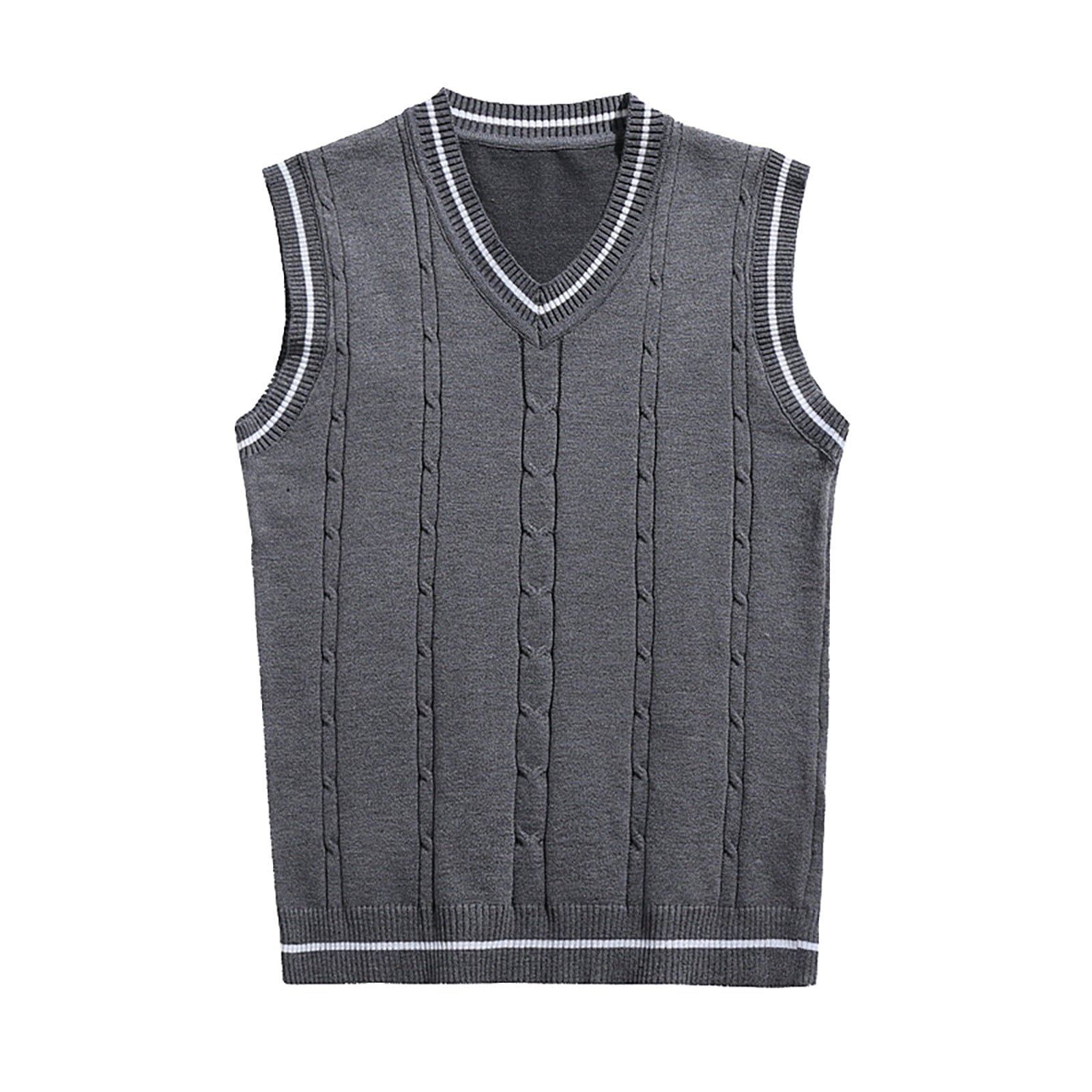 Bjutir Mens Coat Men'S Sleeveless Sweater Vest Striped Trim V Neck ...
